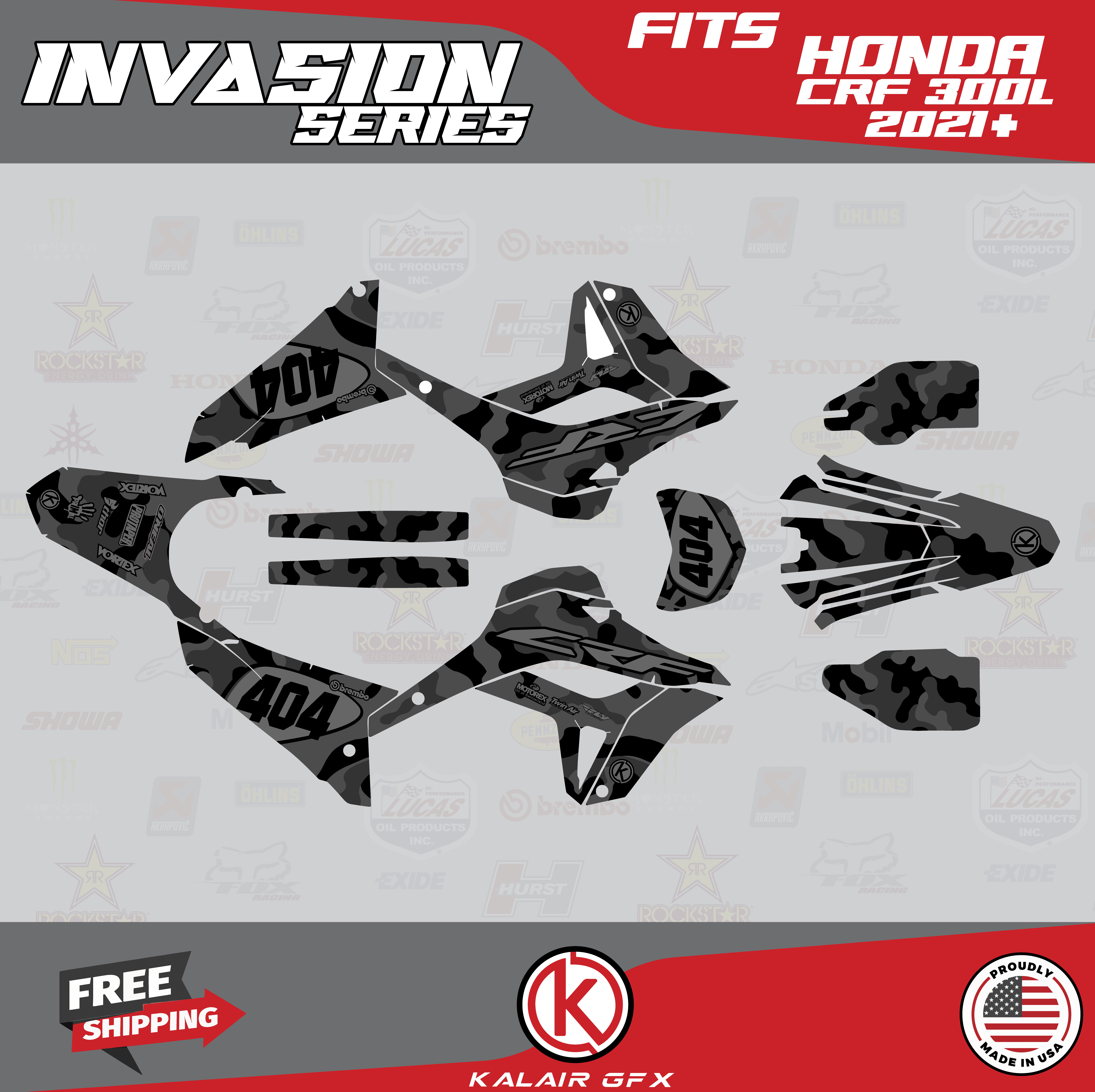 Kalair GFX Graphics Kit for Honda CRF300L (2021+) Invasion Series ...