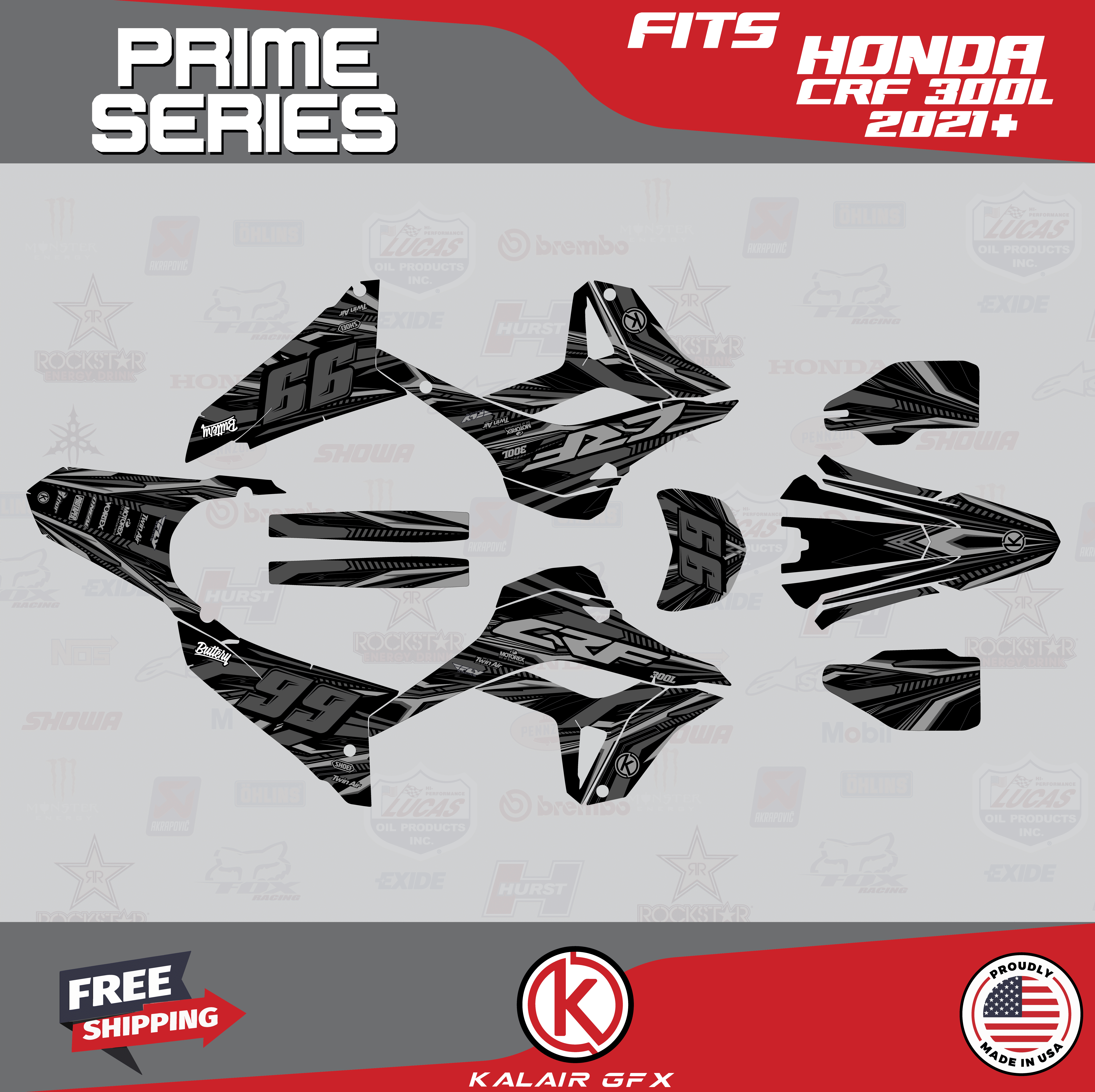 Kalair GFX Graphics Kit for Honda CRF300L (2021+) Prime Series ...