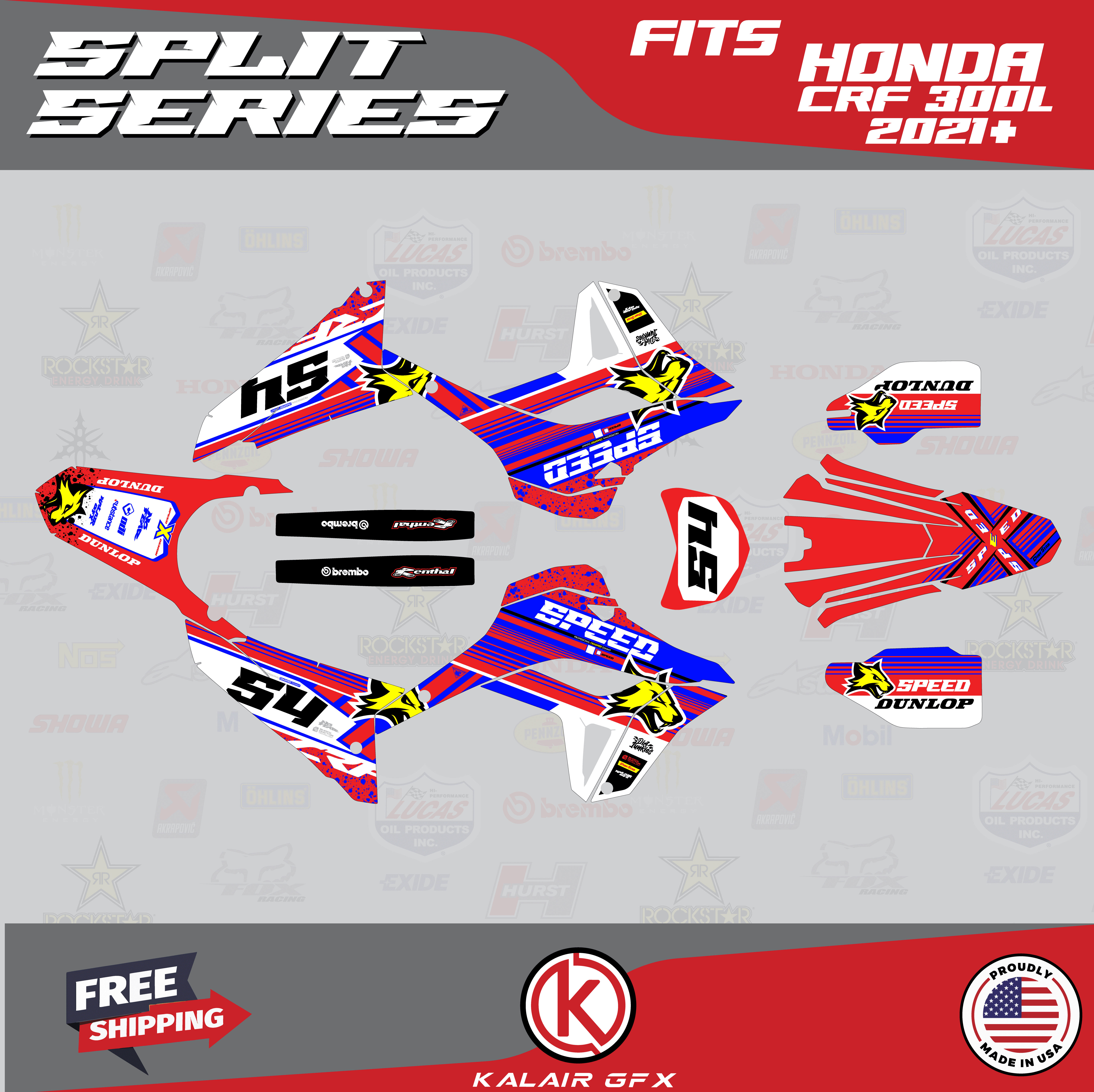 Kalair GFX Graphics Kit for Honda CRF300L (2021+) Split Series ...