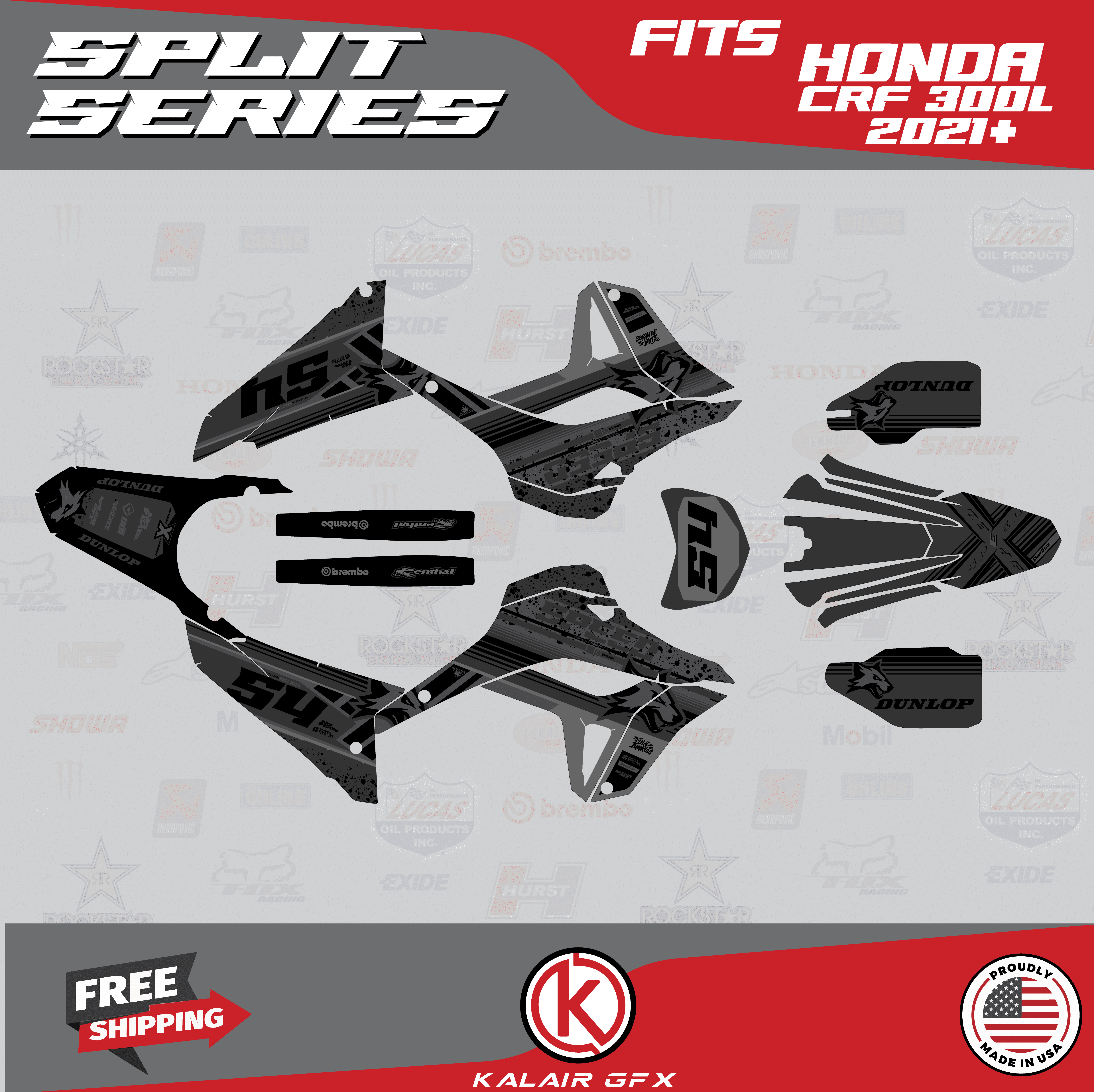 Kalair GFX Graphics Kit for Honda CRF300L (2021+) Split Series ...