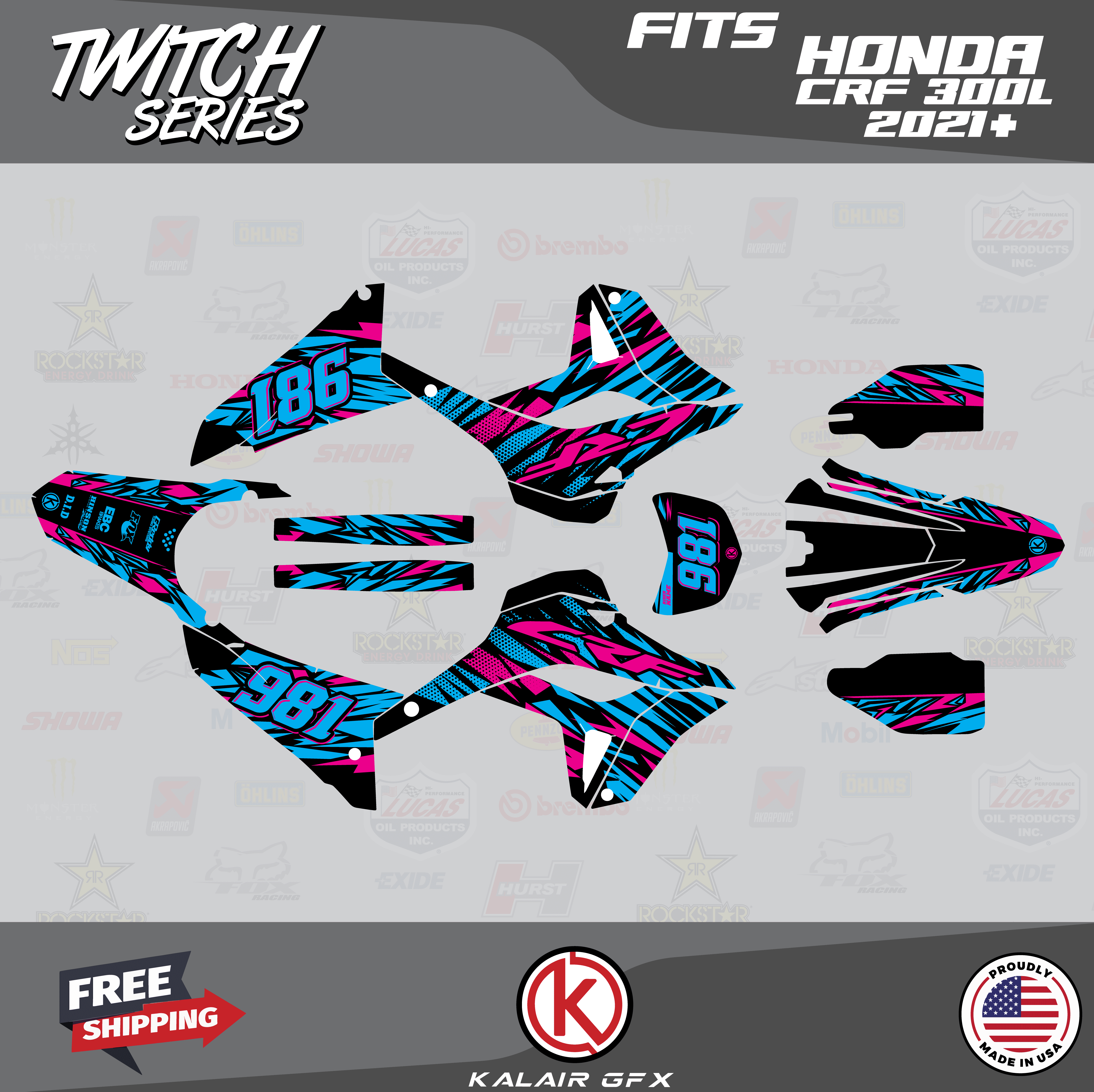 Kalair GFX Graphics Kit for Honda CRF300L (2021+) Twitch Series ...
