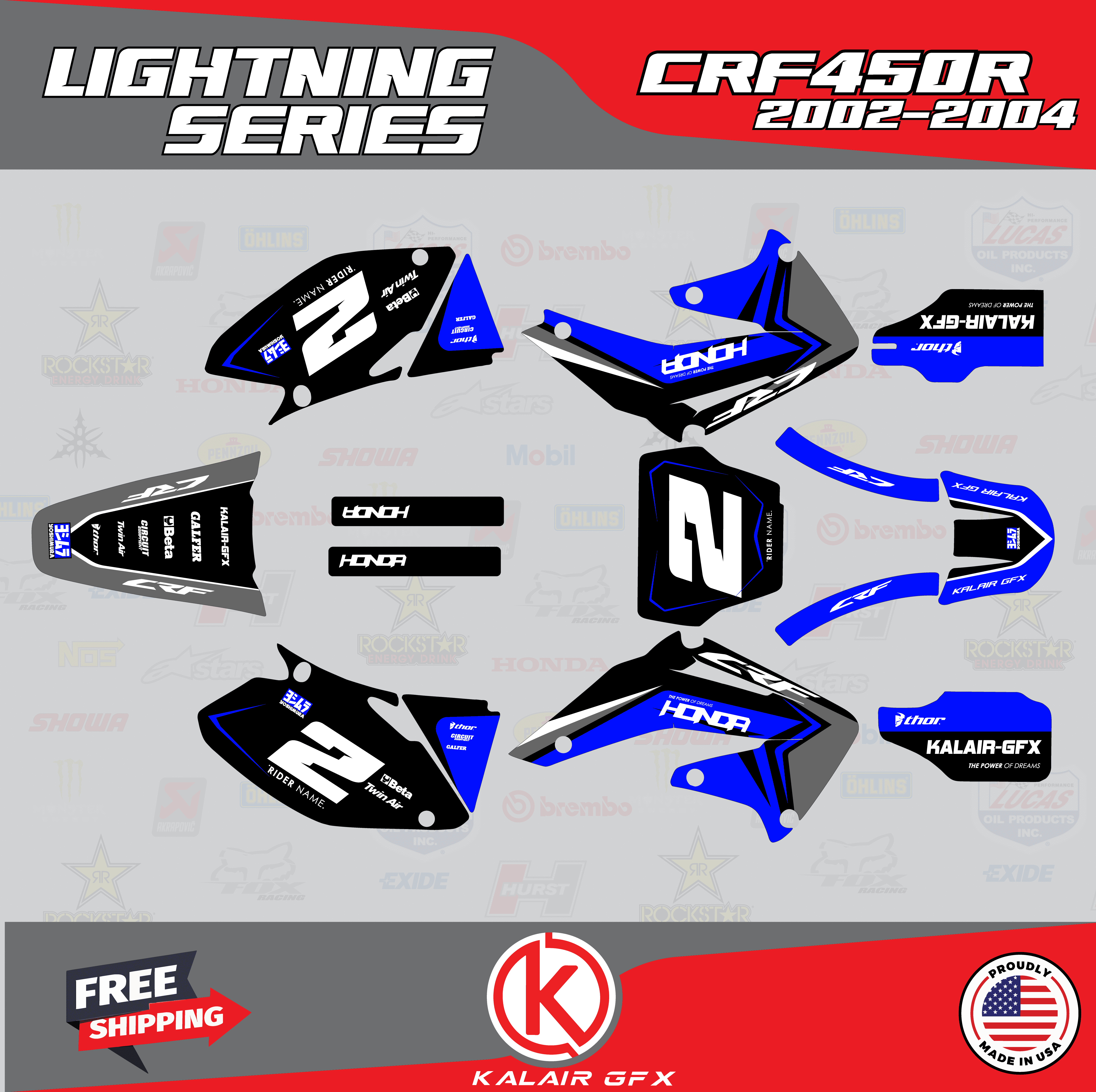 Kalair GFX Graphics Kit for Honda CRF450R (2002-2004) Lightning Series ...