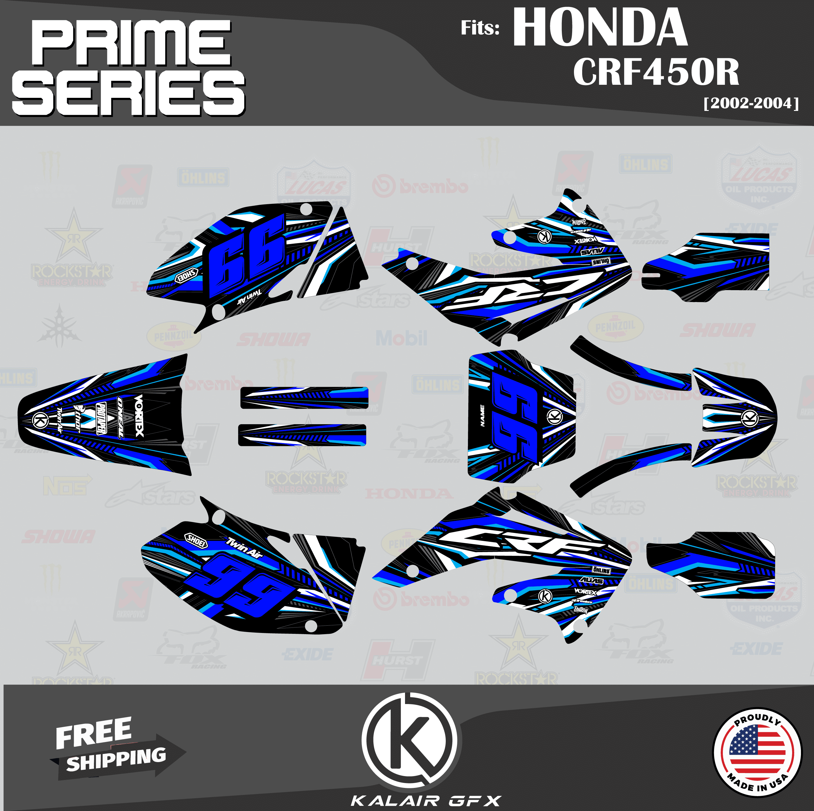Kalair GFX Graphics Kit for Honda CRF450R (2002-2004) Prime Series ...