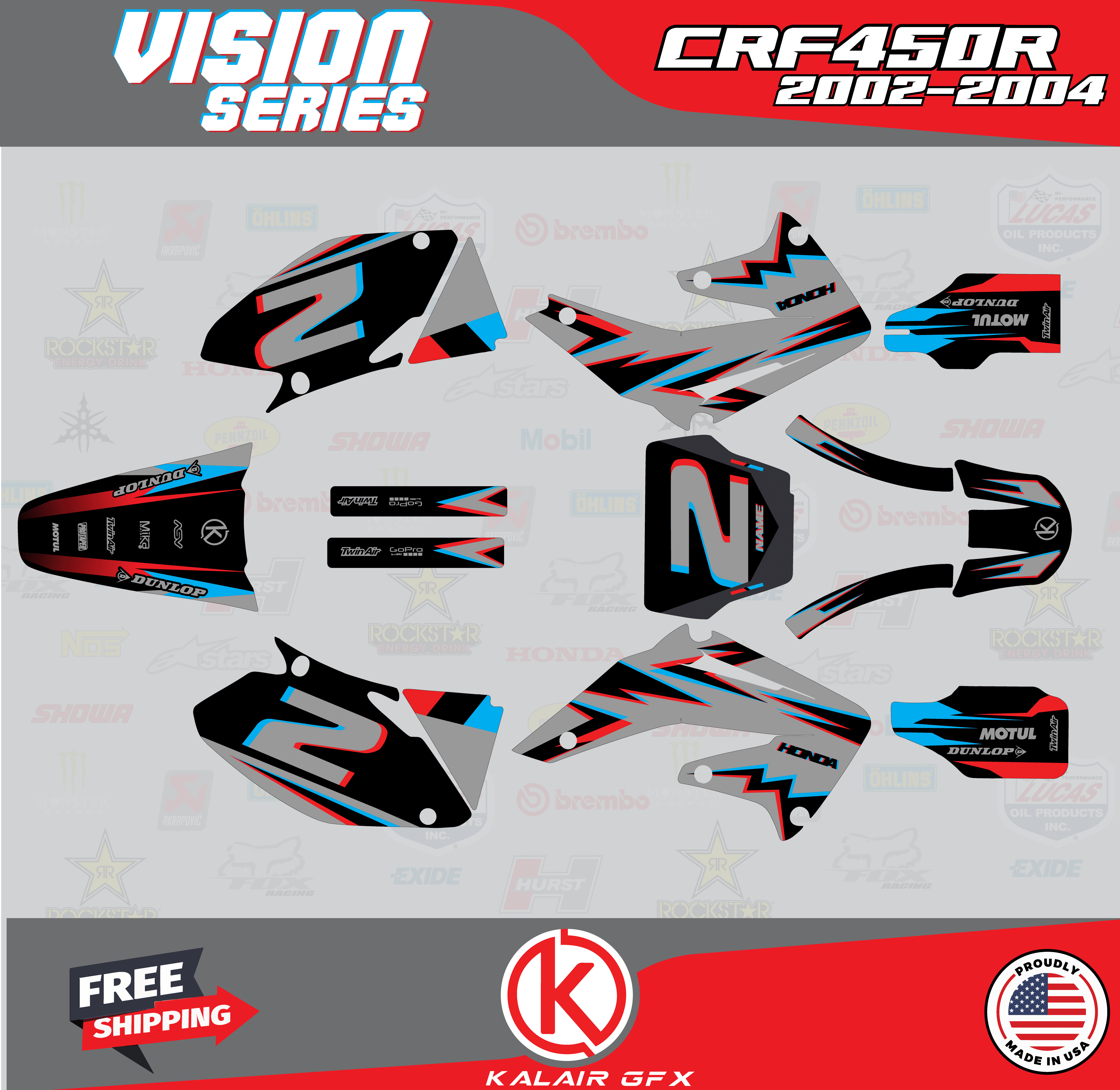 Kalair GFX Graphics Kit for Honda CRF450R (2002-2004) Vision Series ...