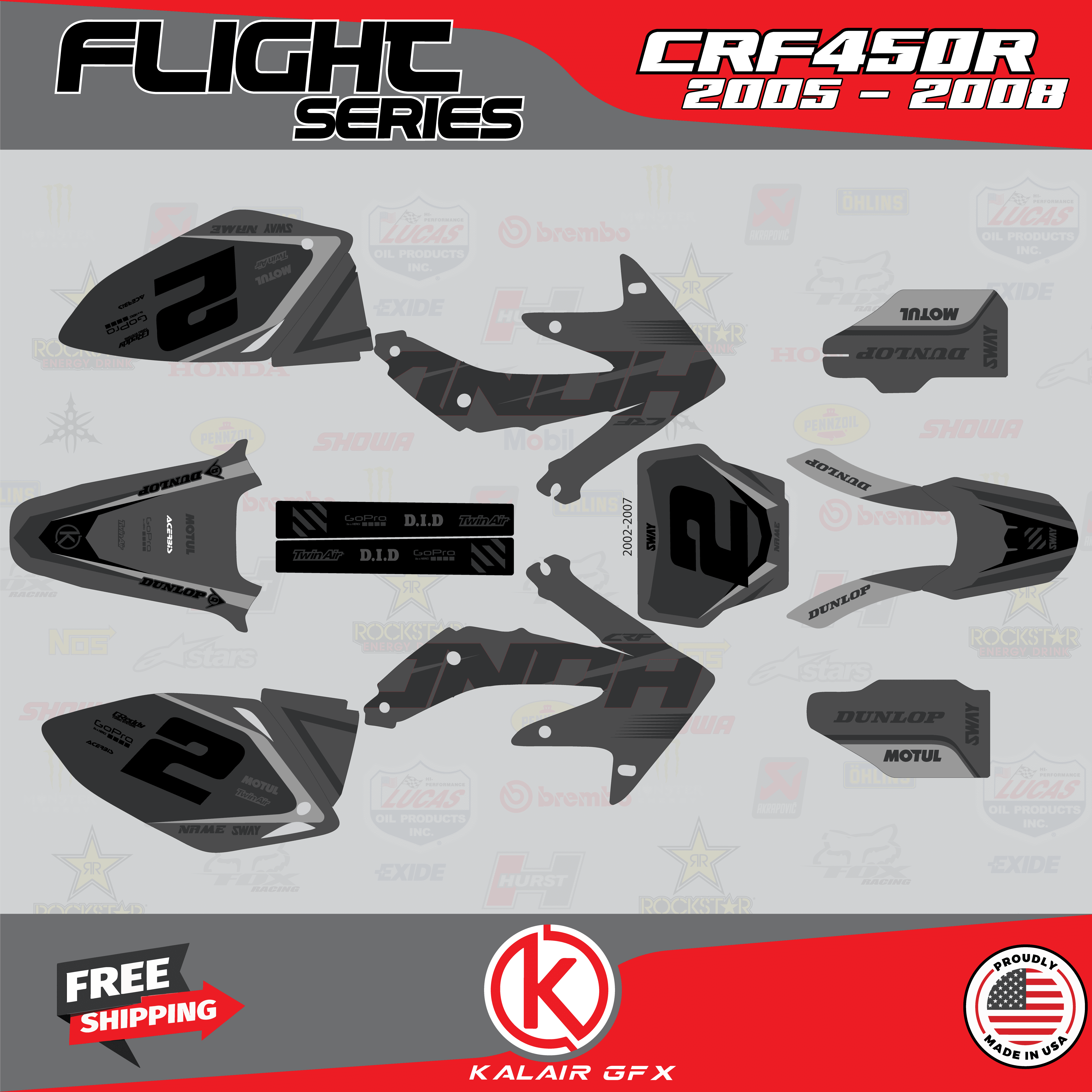 Kalair GFX Graphics Kit for Honda CRF450R (2005-2007) Flight Series ...