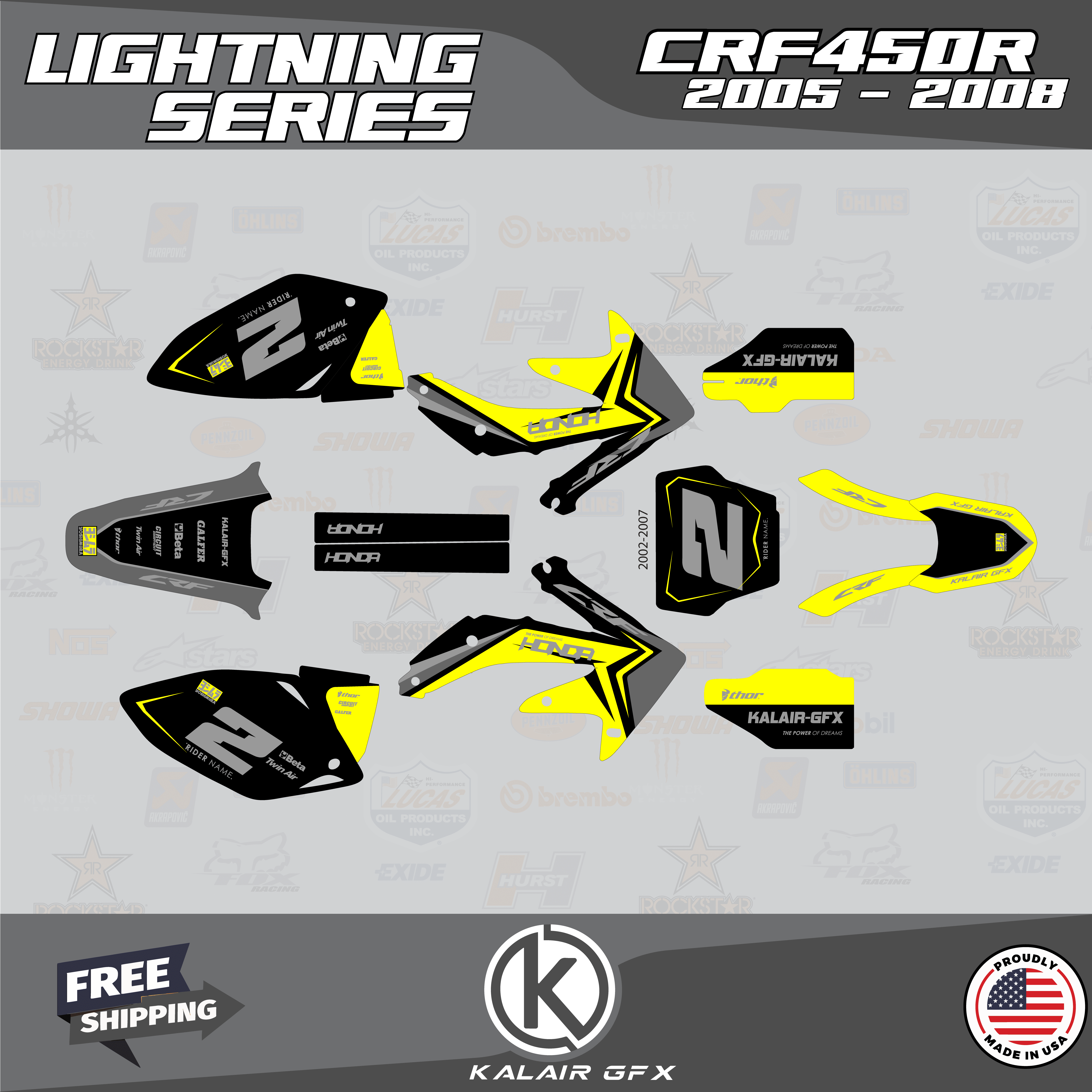 Kalair GFX Graphics Kit for Honda CRF450R (2005-2007) Lightning Series ...