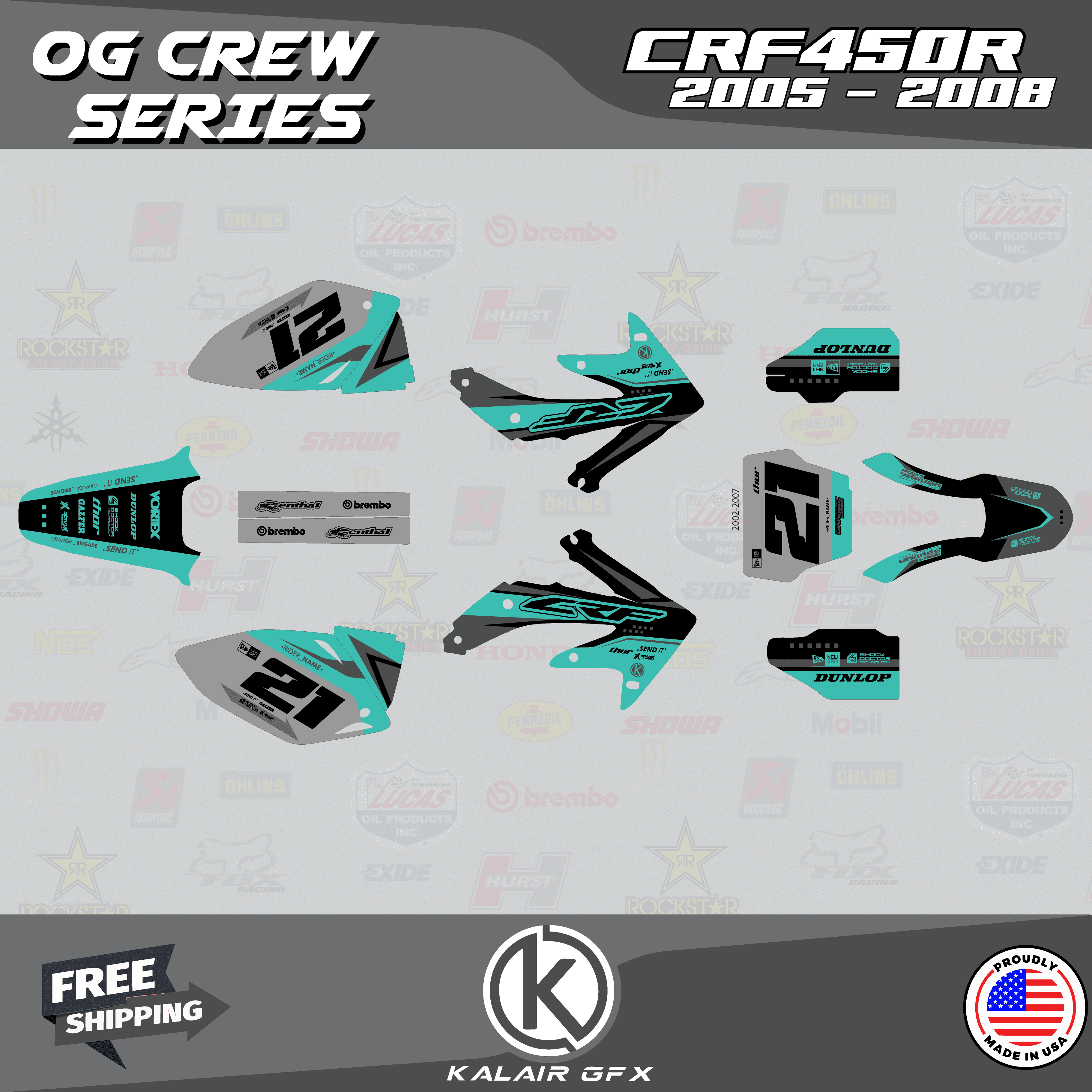 Kalair GFX Graphics Kit for Honda CRF450R (2005-2007) Og-crew Series ...