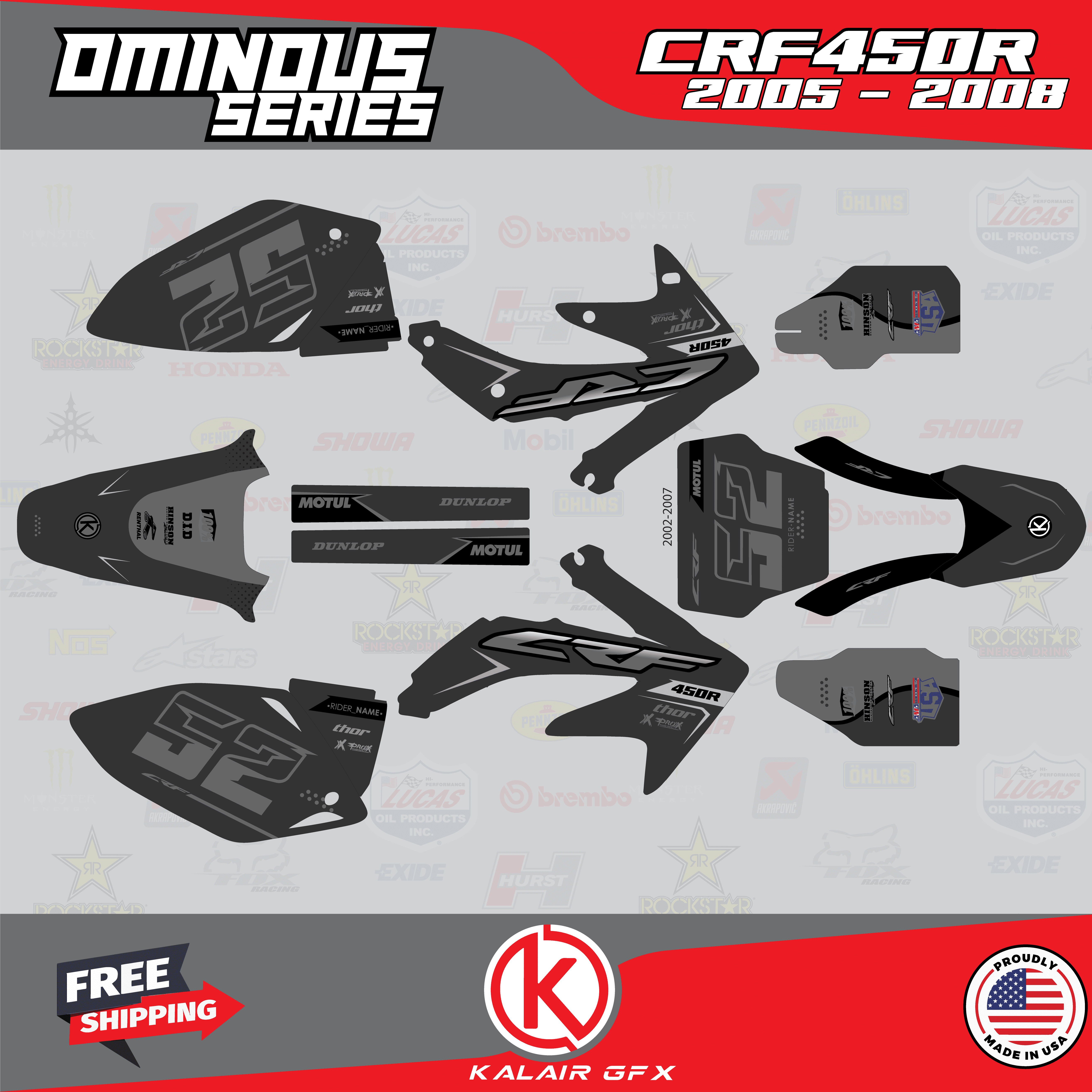 Kalair GFX Graphics Kit for Honda CRF450R (2005-2007) Ominous Series ...