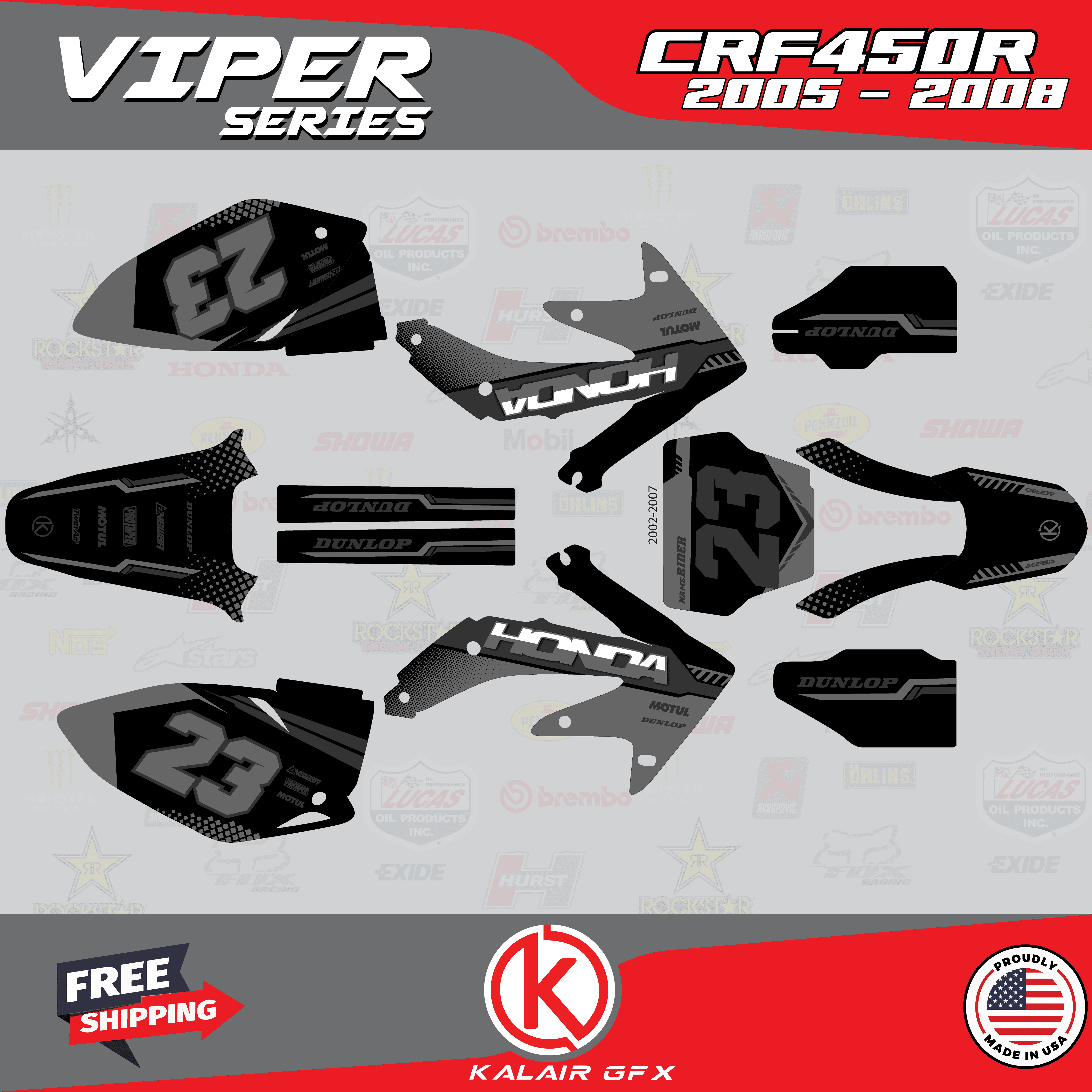 Kalair GFX Graphics Kit for Honda CRF450R (2005-2007) Viper Series ...