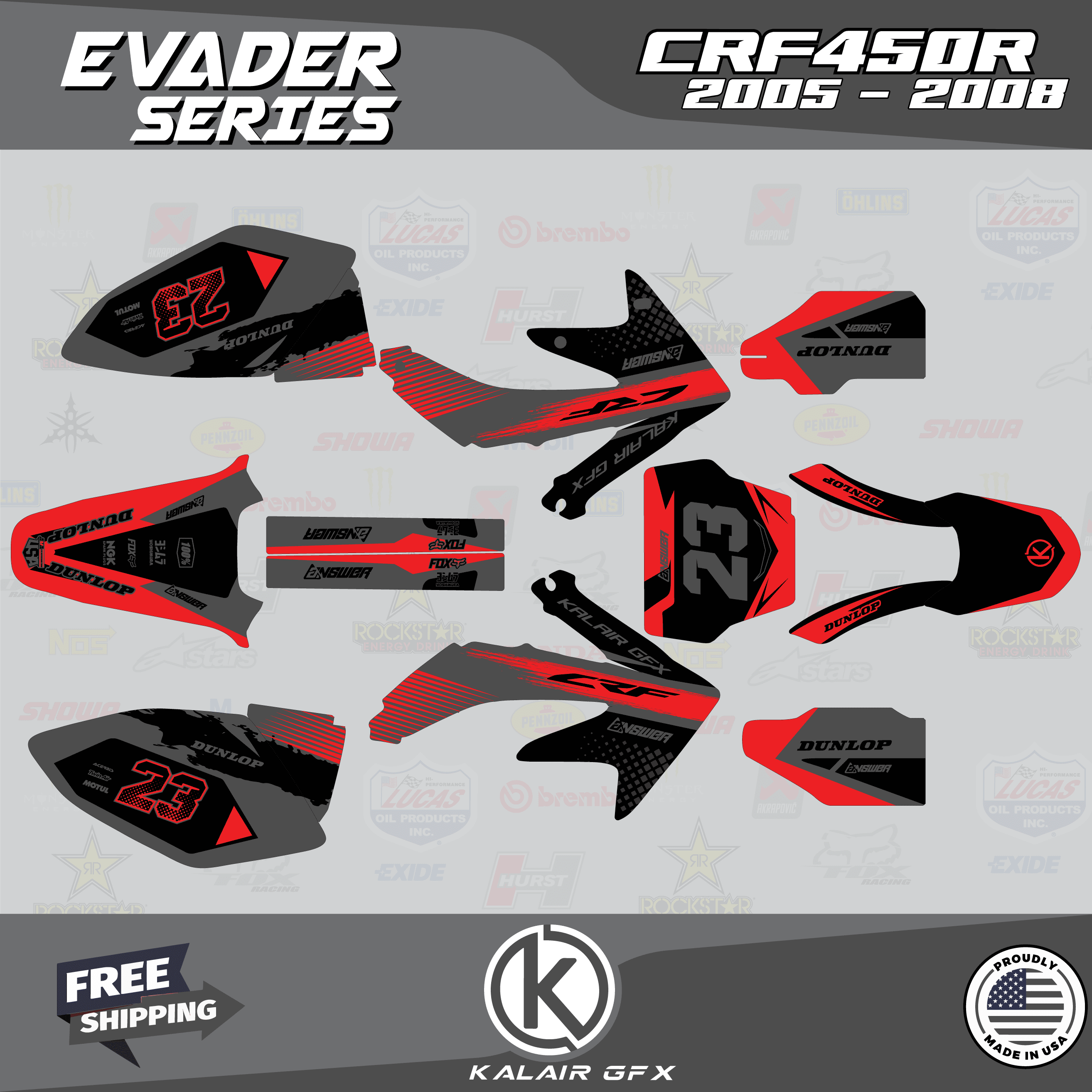 Kalair GFX Graphics Kit for Honda CRF450R (2008) Evader Series ...