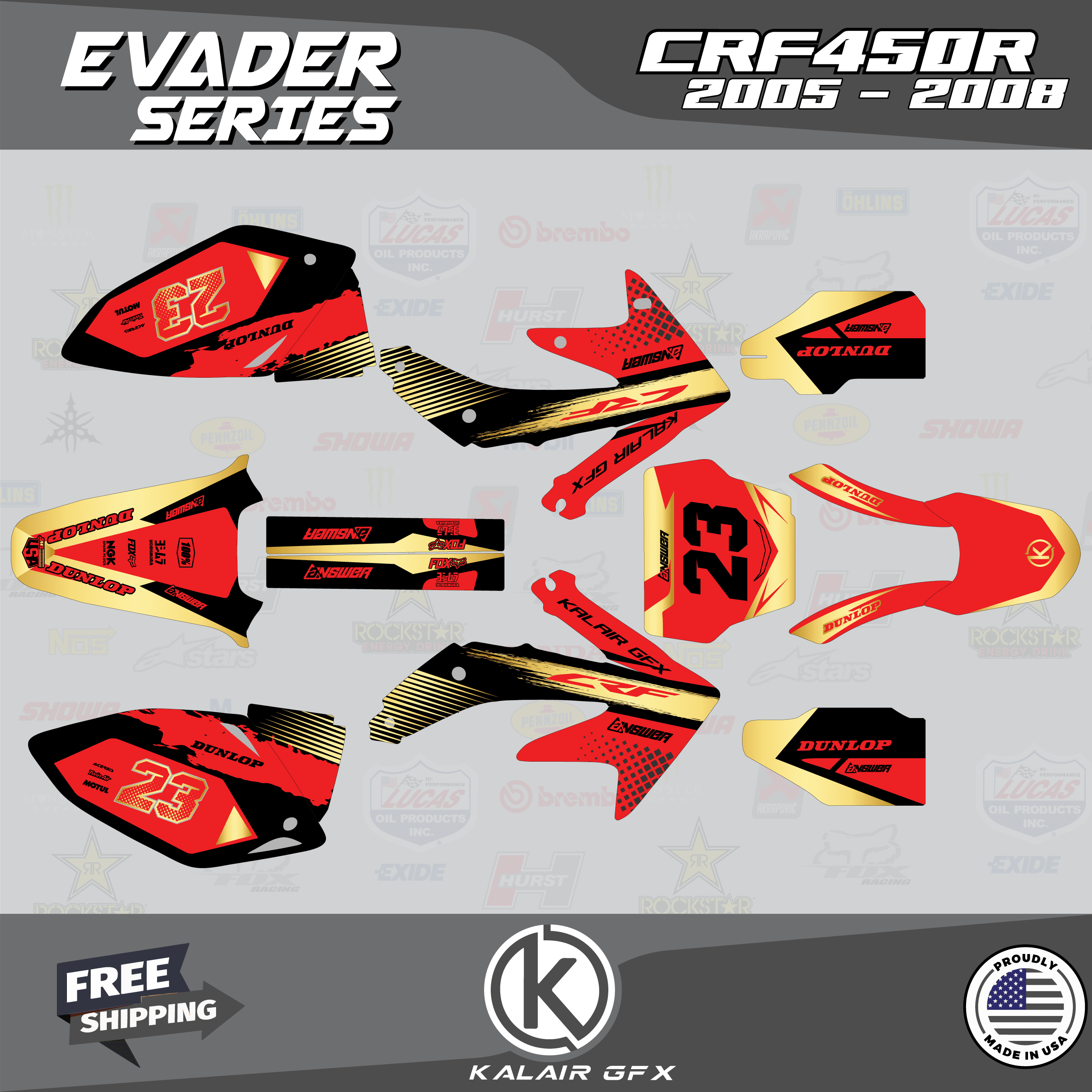 Kalair GFX Graphics Kit for Honda CRF450R (2008) Evader Series ...