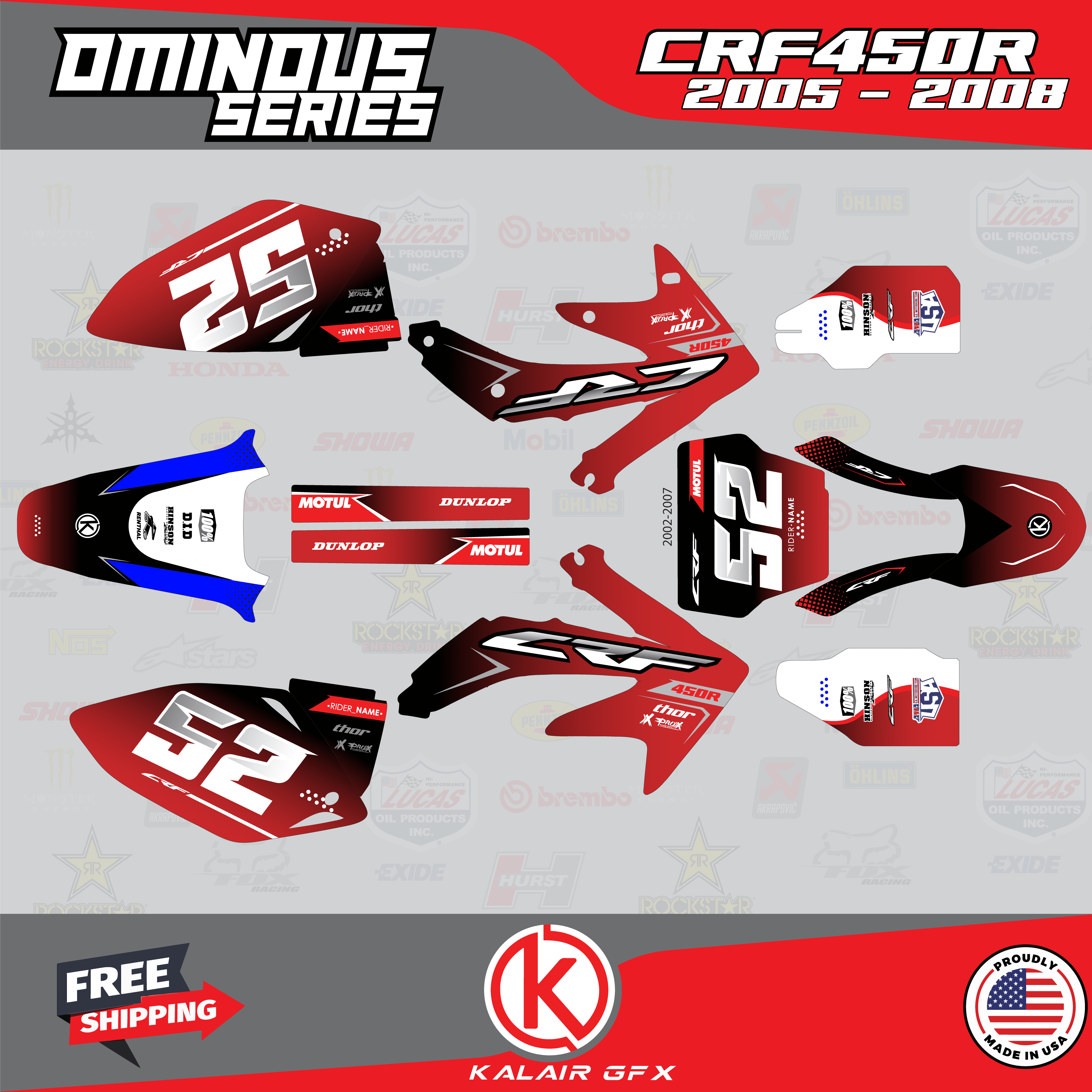 Kalair GFX Graphics Kit for Honda CRF450R (2008) Ominous Series ...