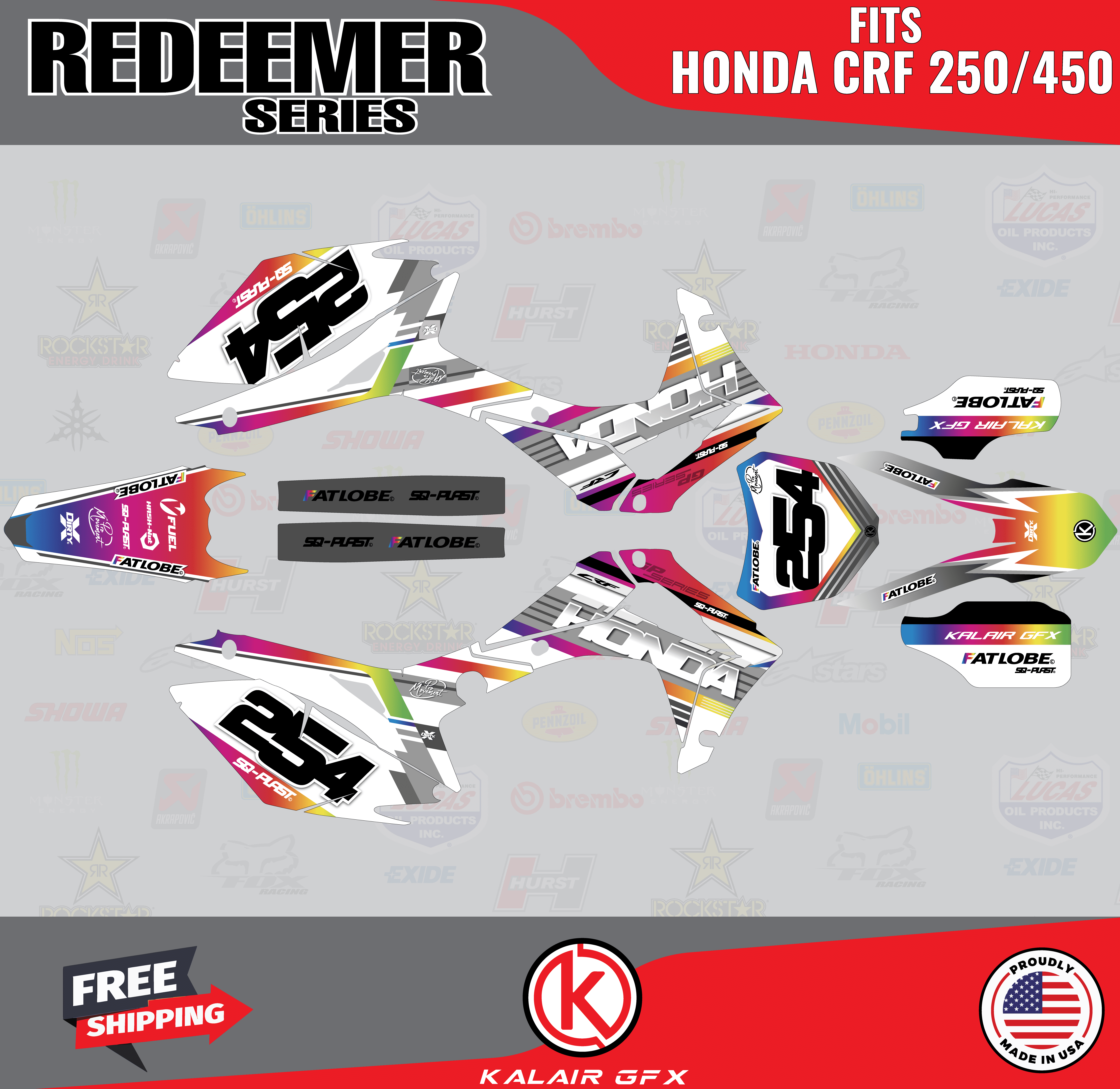 Kalair GFX Graphics Kit for Honda CRF450R (2013-2016) Redeemer Series ...