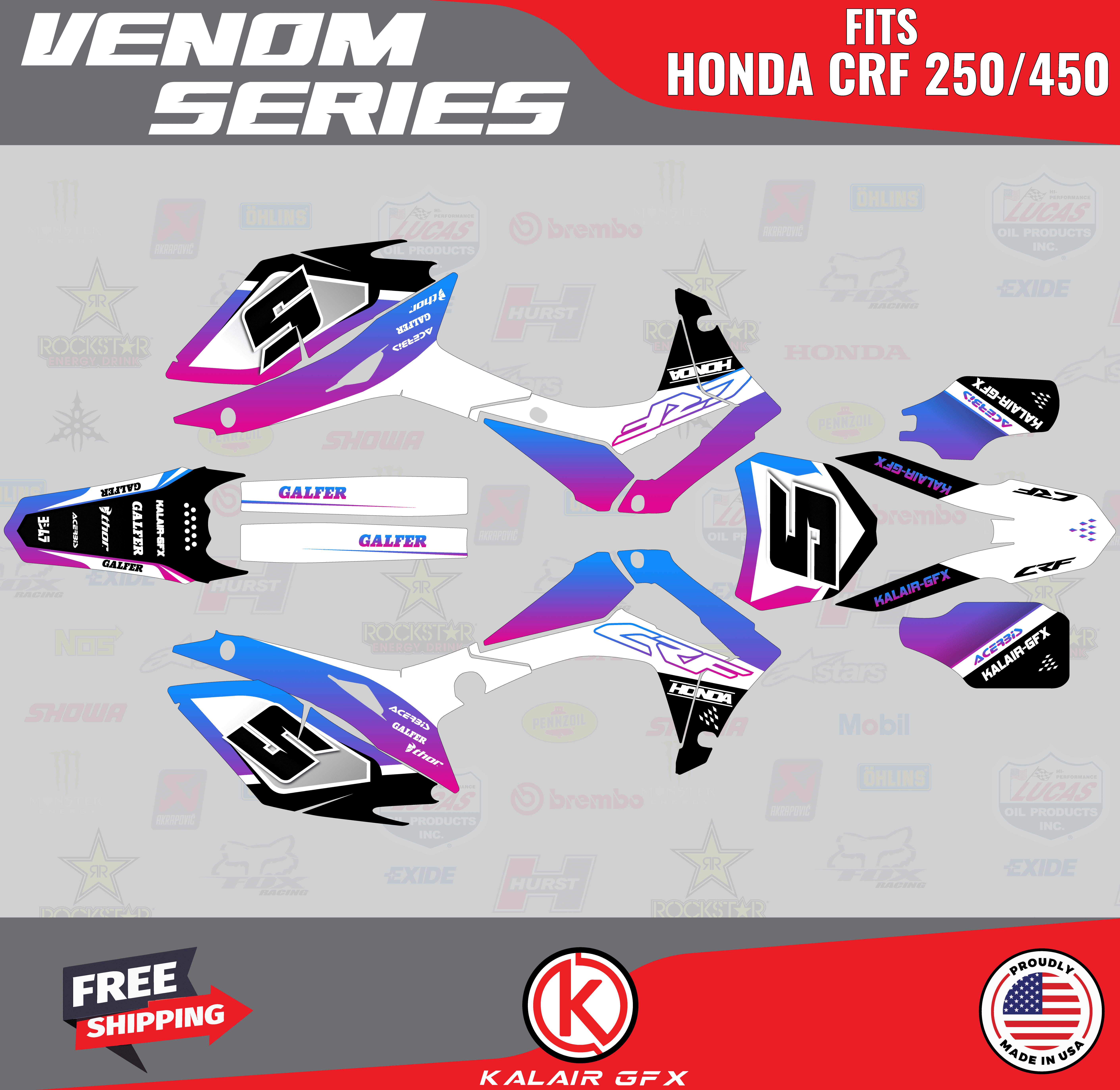 Kalair GFX Graphics Kit for Honda CRF450R (2013-2016) Venom Series ...