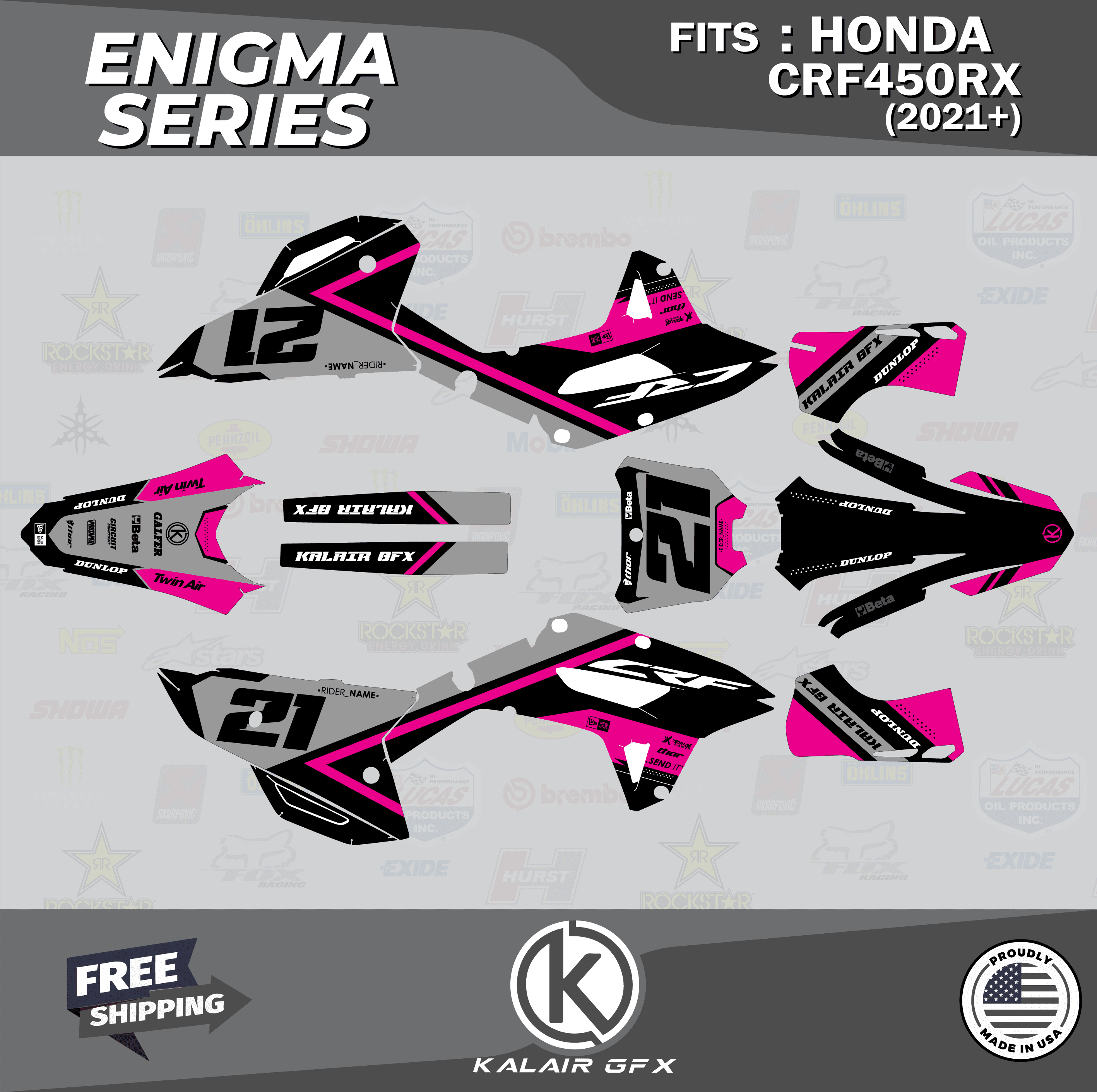 Kalair GFX Graphics Kit for Honda CRF450RX (2021+) Enigma Series ...
