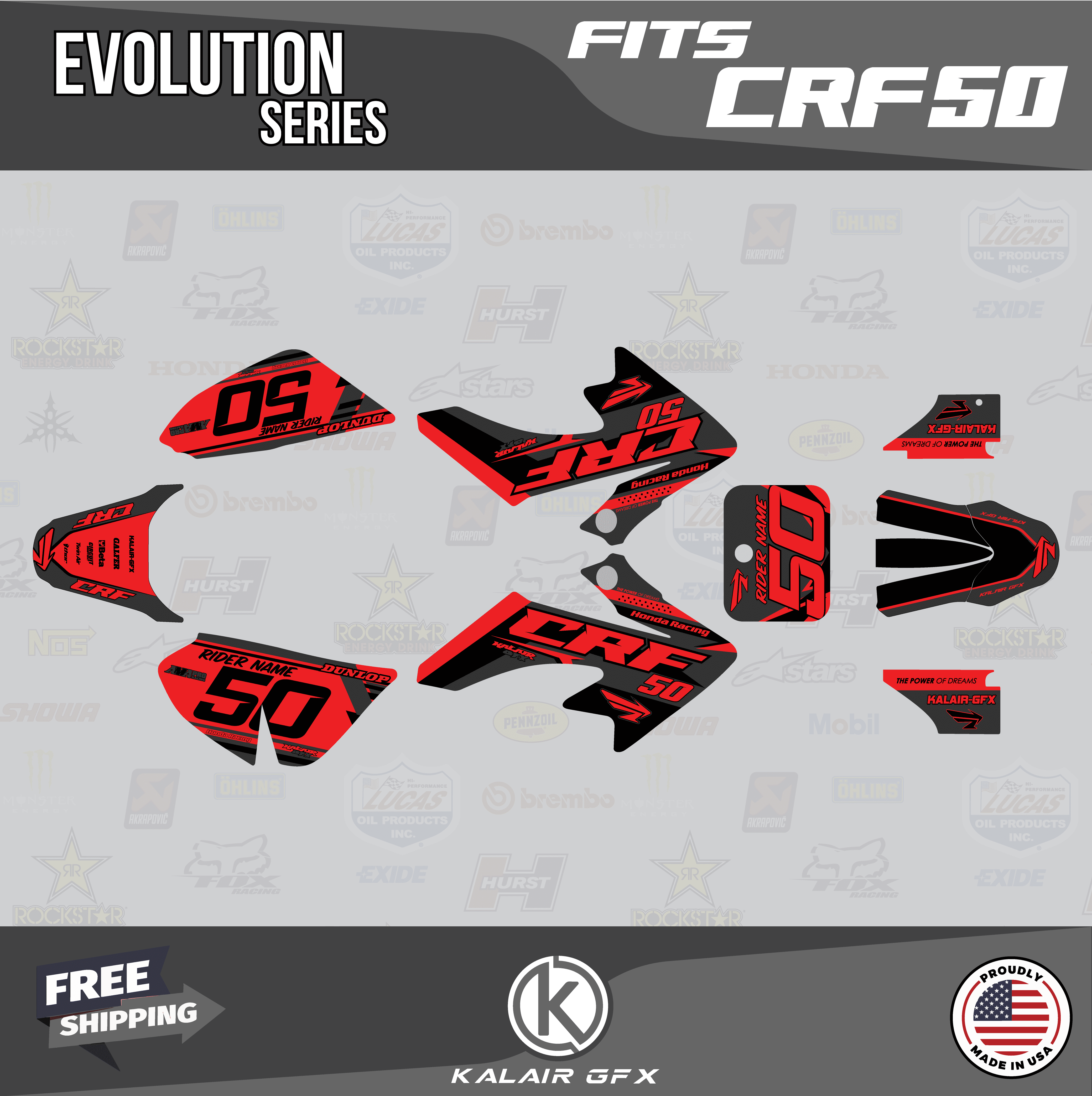 Kalair GFX Graphics Kit for Honda CRF50 (2004-2012) Evolution Series ...