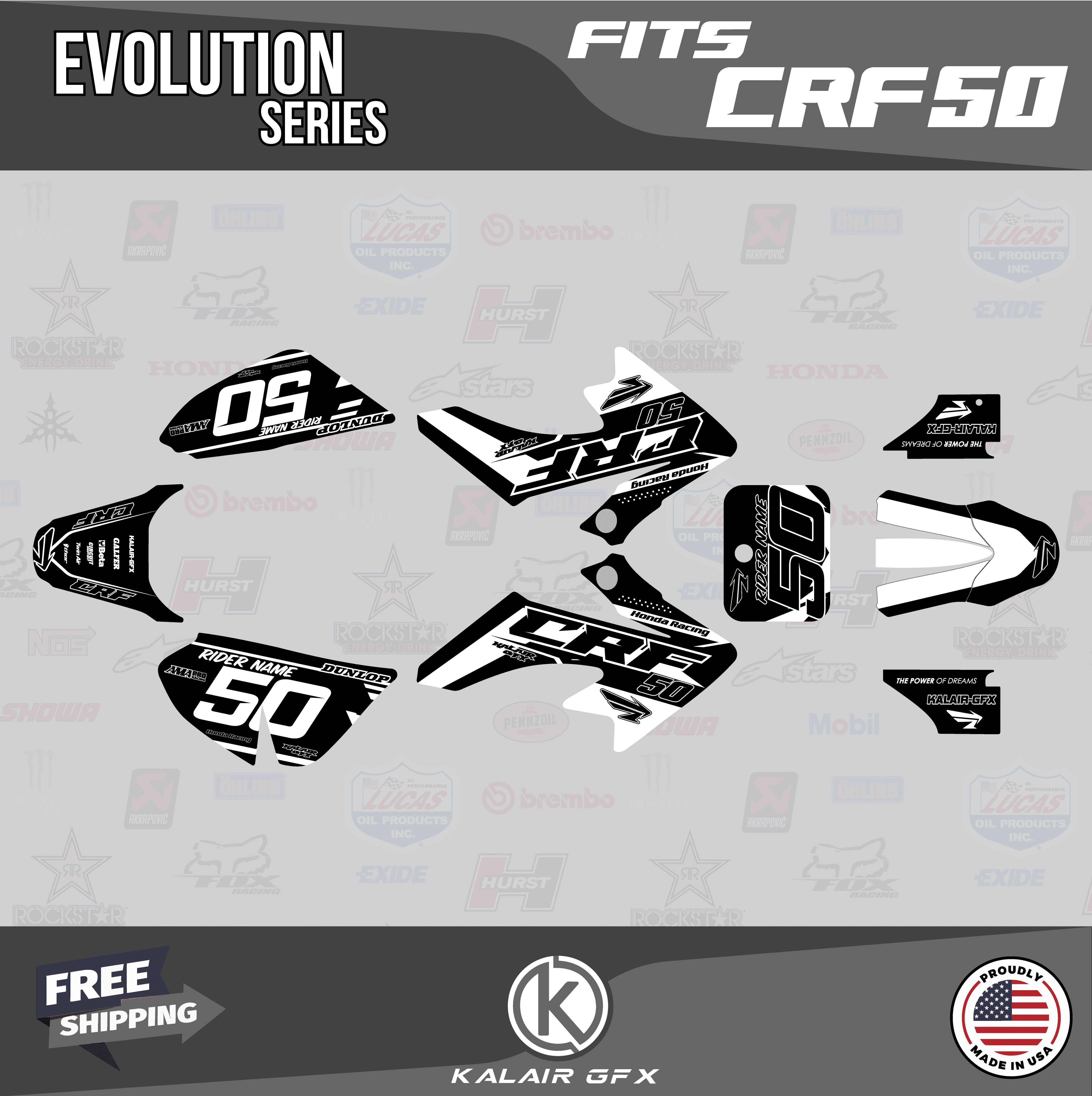 Kalair GFX Graphics Kit for Honda CRF50 (2004-2012) Evolution Series ...