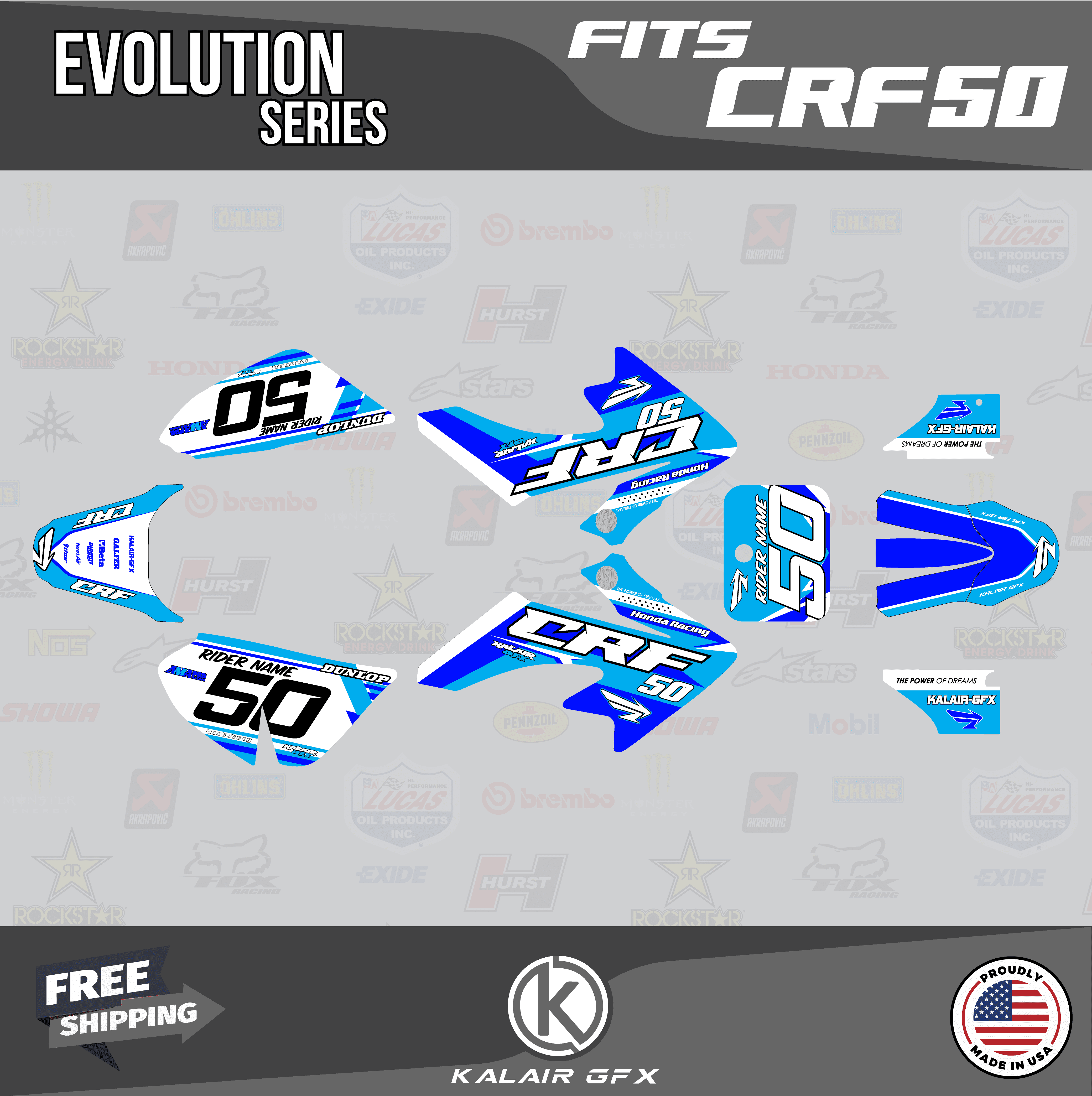 Kalair GFX Graphics Kit for Honda CRF50 (2004-2012) Evolution Series ...