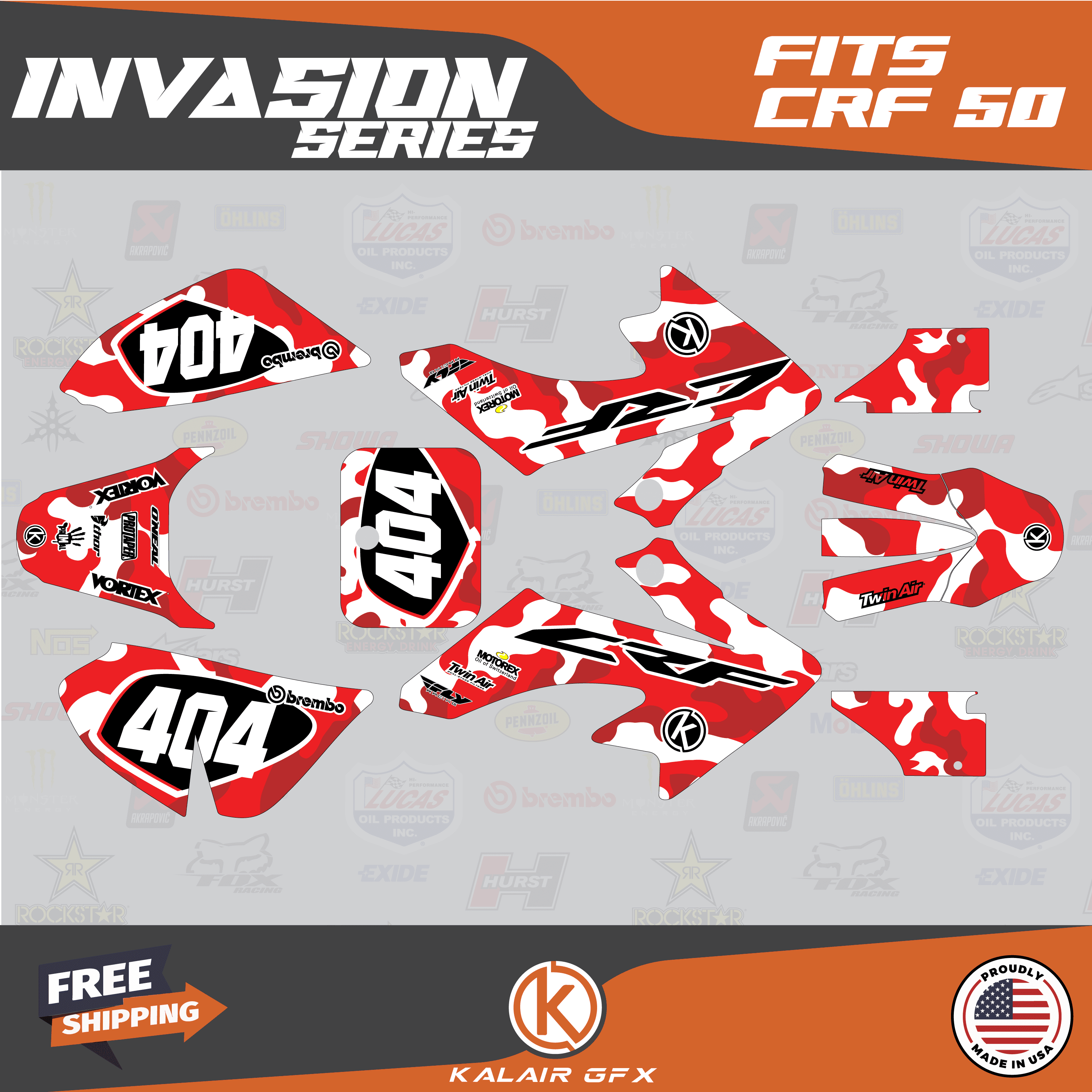 Kalair GFX Graphics Kit for Honda CRF50 (2004-2012) Invasion Series ...