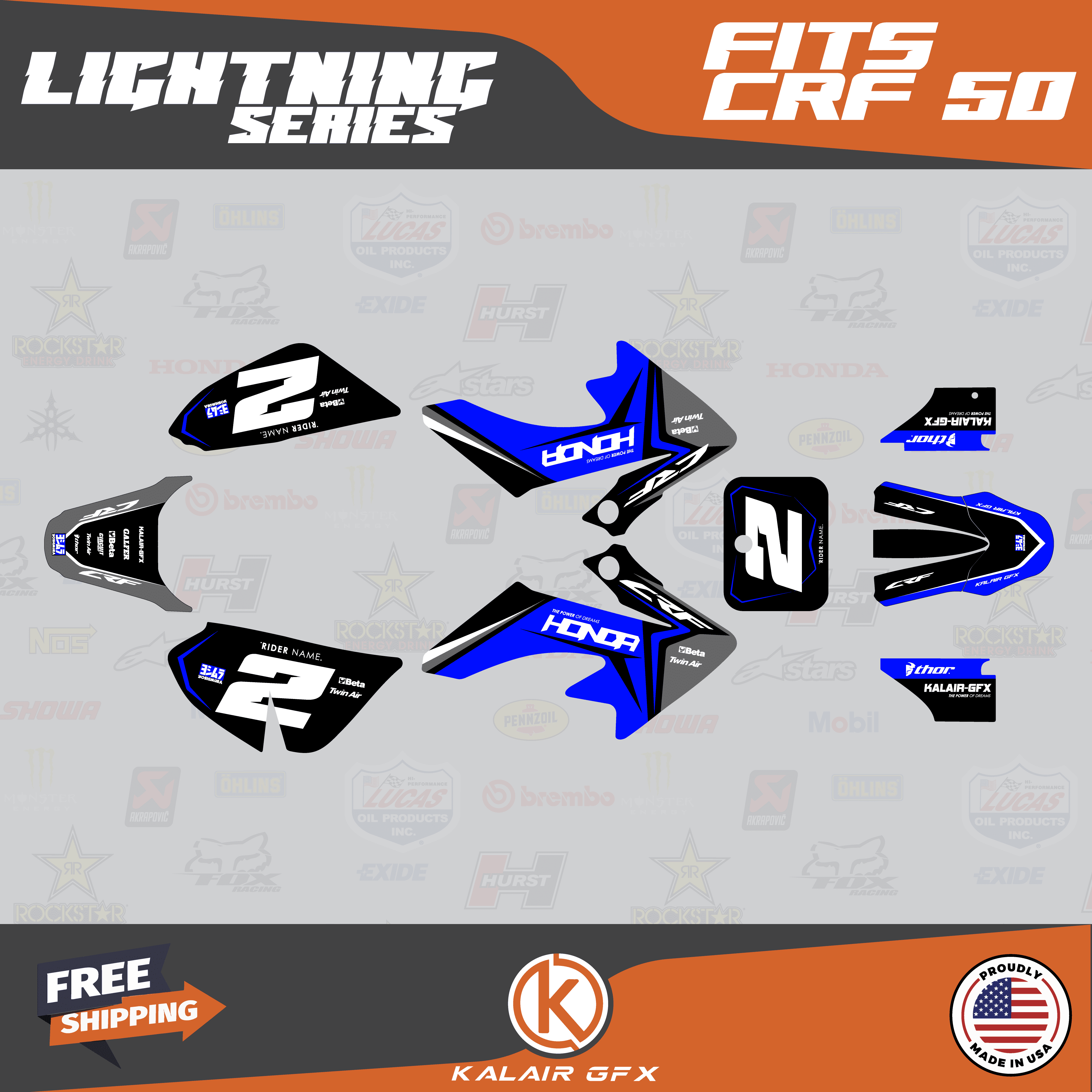 Kalair GFX Graphics Kit for Honda CRF50 (2004-2012) Lightning Series ...