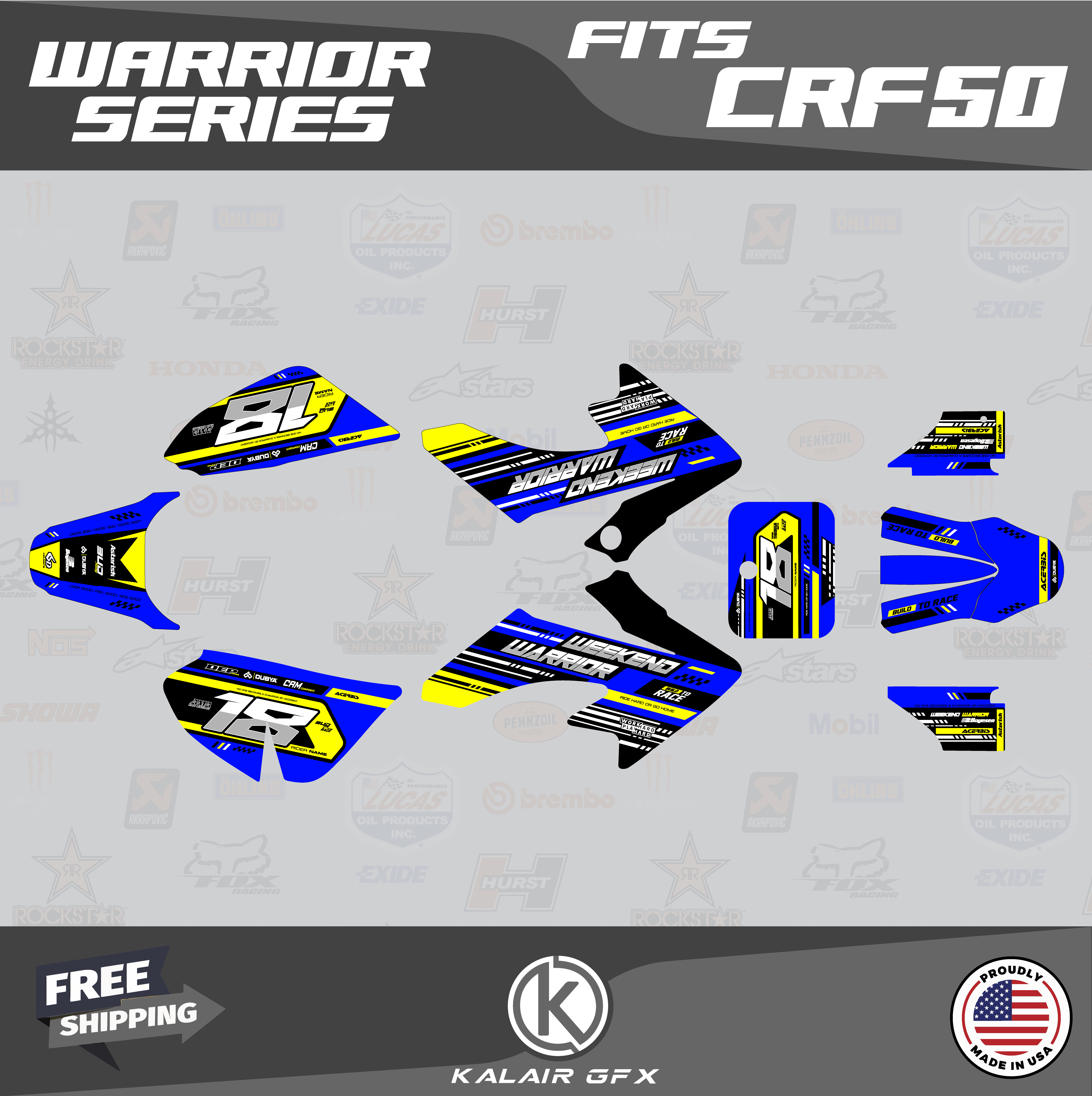 Kalair GFX Graphics Kit for Honda CRF50 (2004-2012) Warrior Series ...