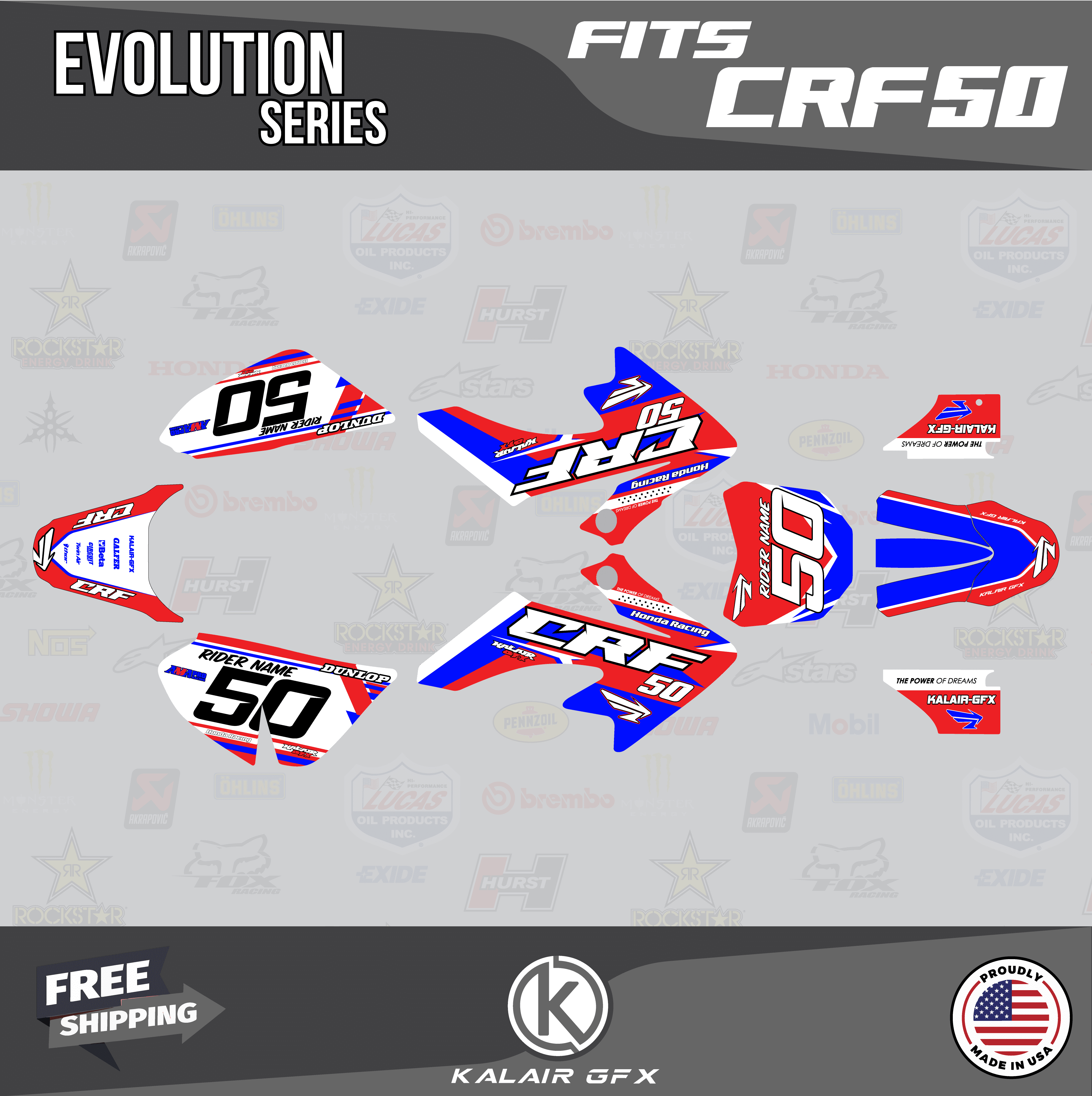 Kalair GFX Graphics Kit for Honda CRF50 (2013-2023) Evolution Series ...