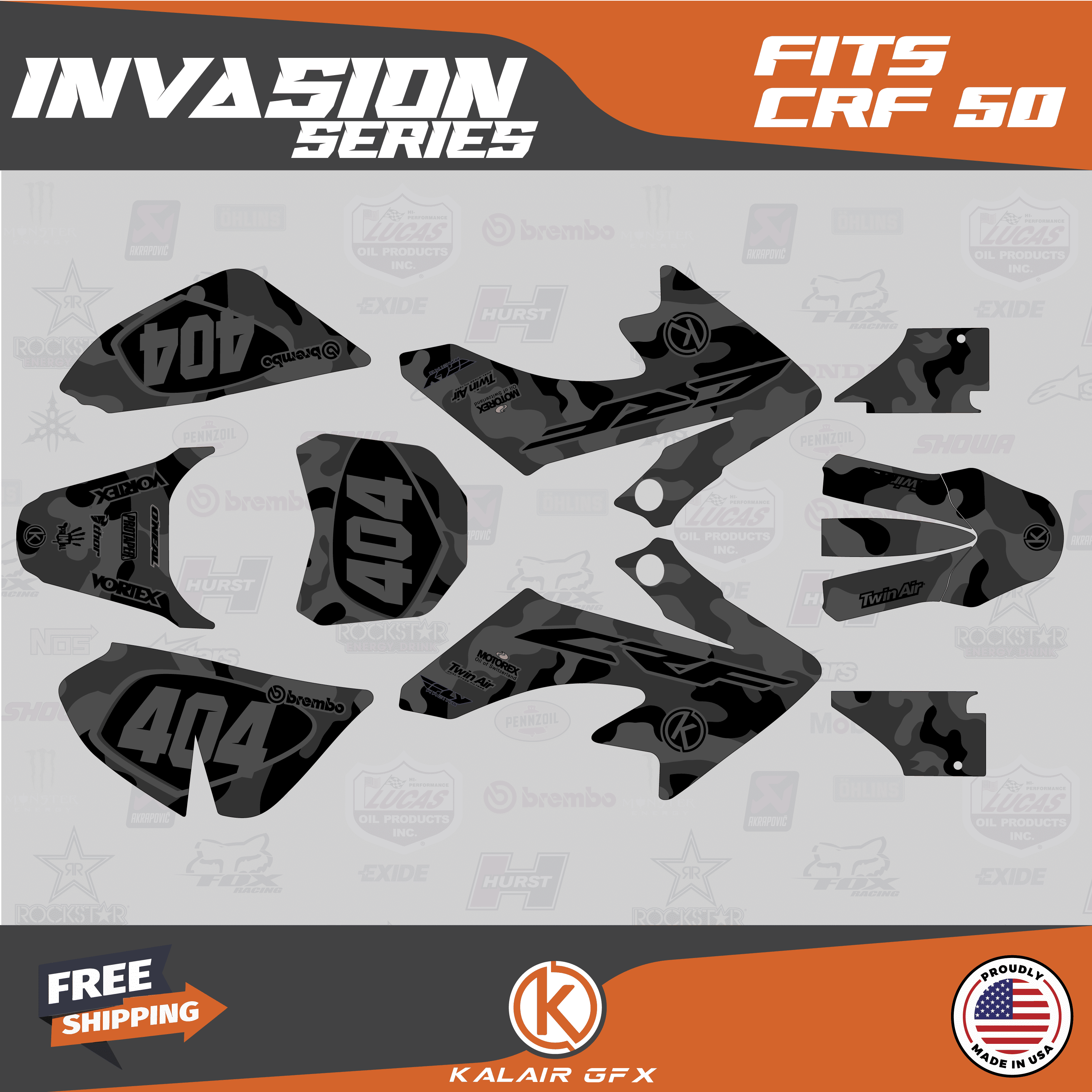Kalair GFX Graphics Kit for Honda CRF50 (2013-2023) Invasion Series ...