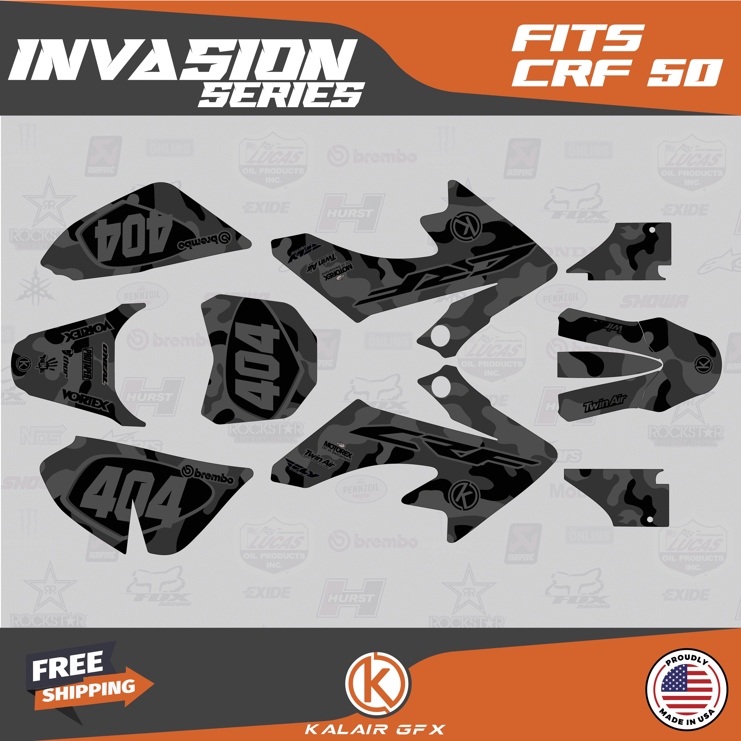 Kalair GFX Graphics Kit for Honda CRF50 (2013+) Invasion Series ...