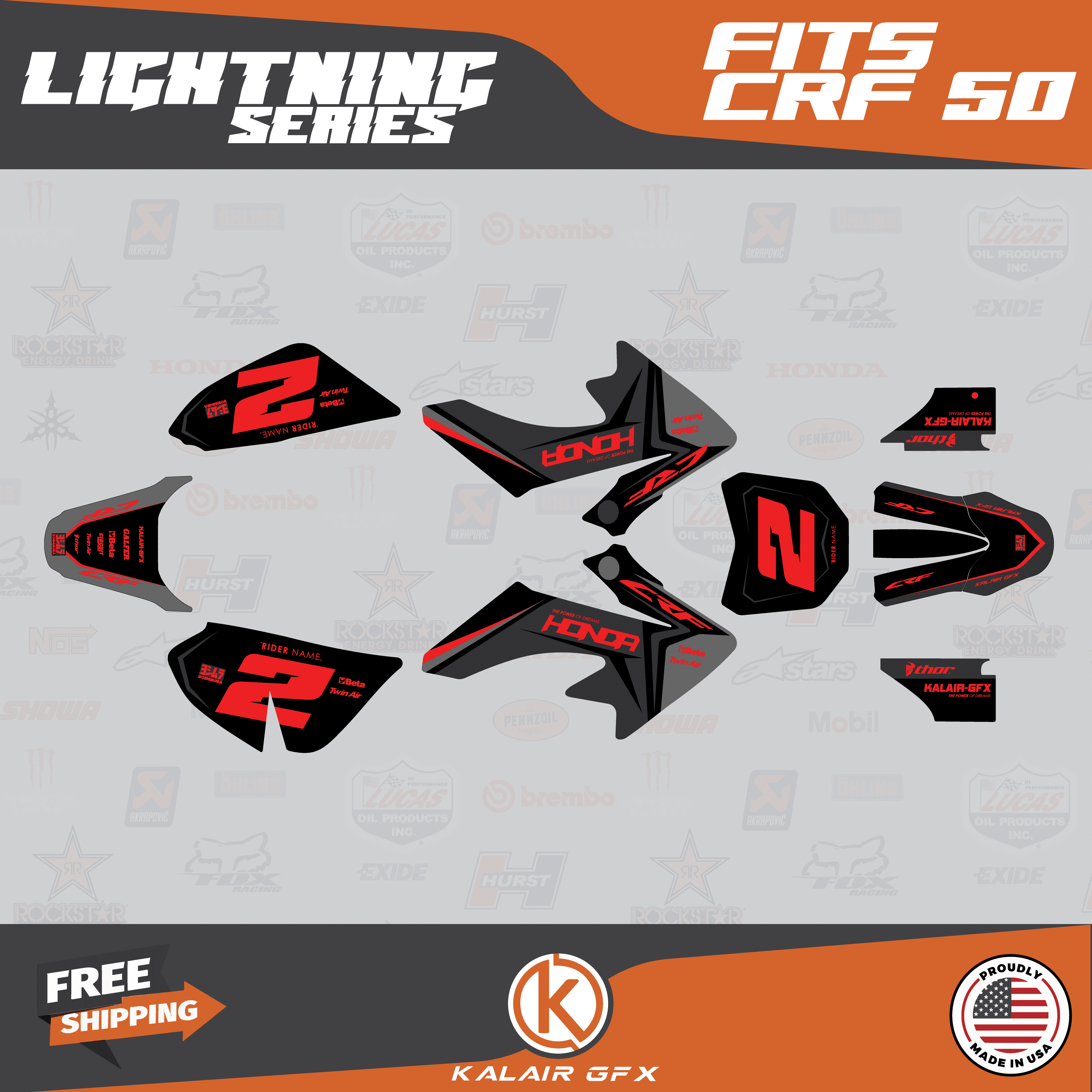 Kalair GFX Graphics Kit for Honda CRF50 (2013+) Lightning Series ...