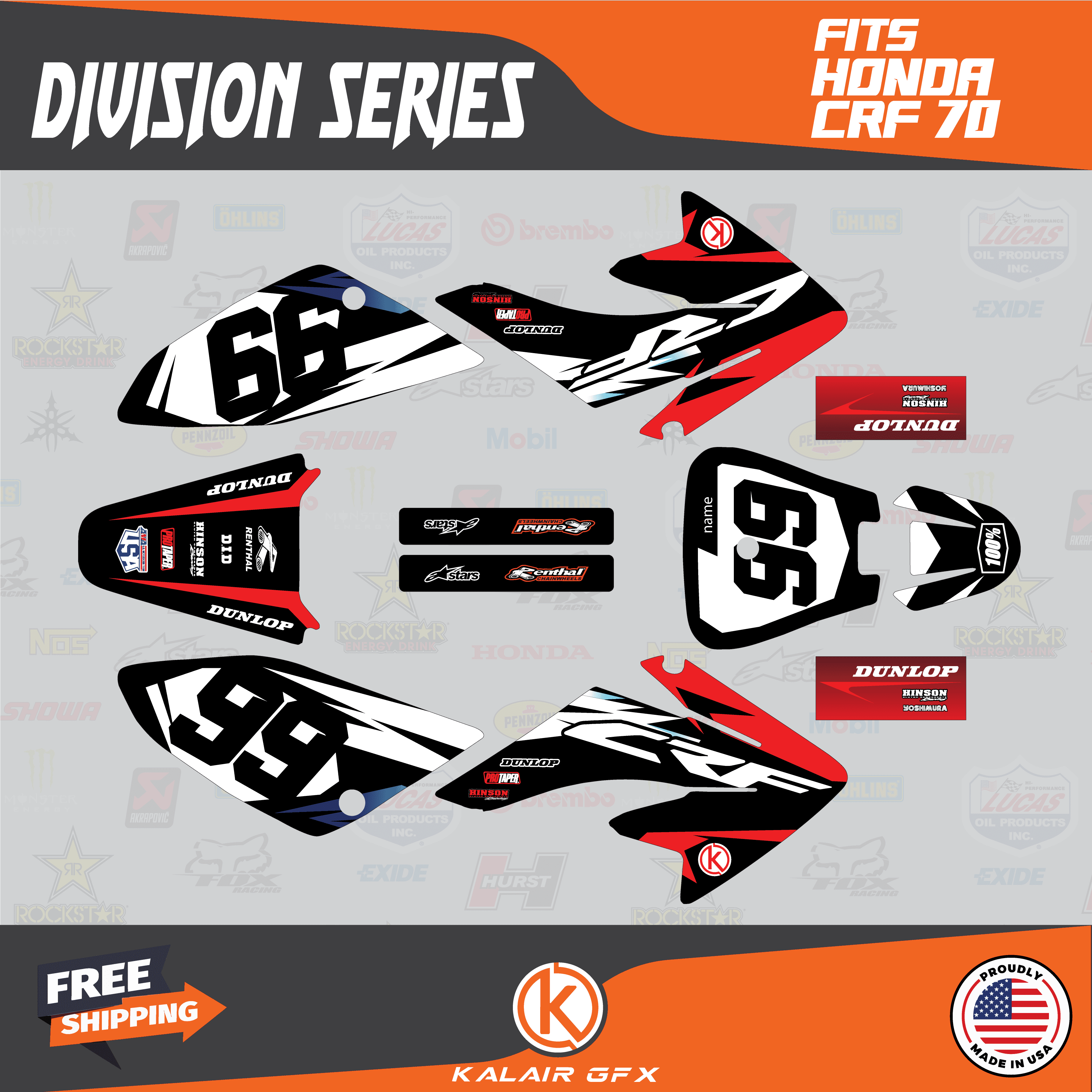 Kalair GFX Graphics Kit for Honda CRF70 (2004-2023) Division Series ...