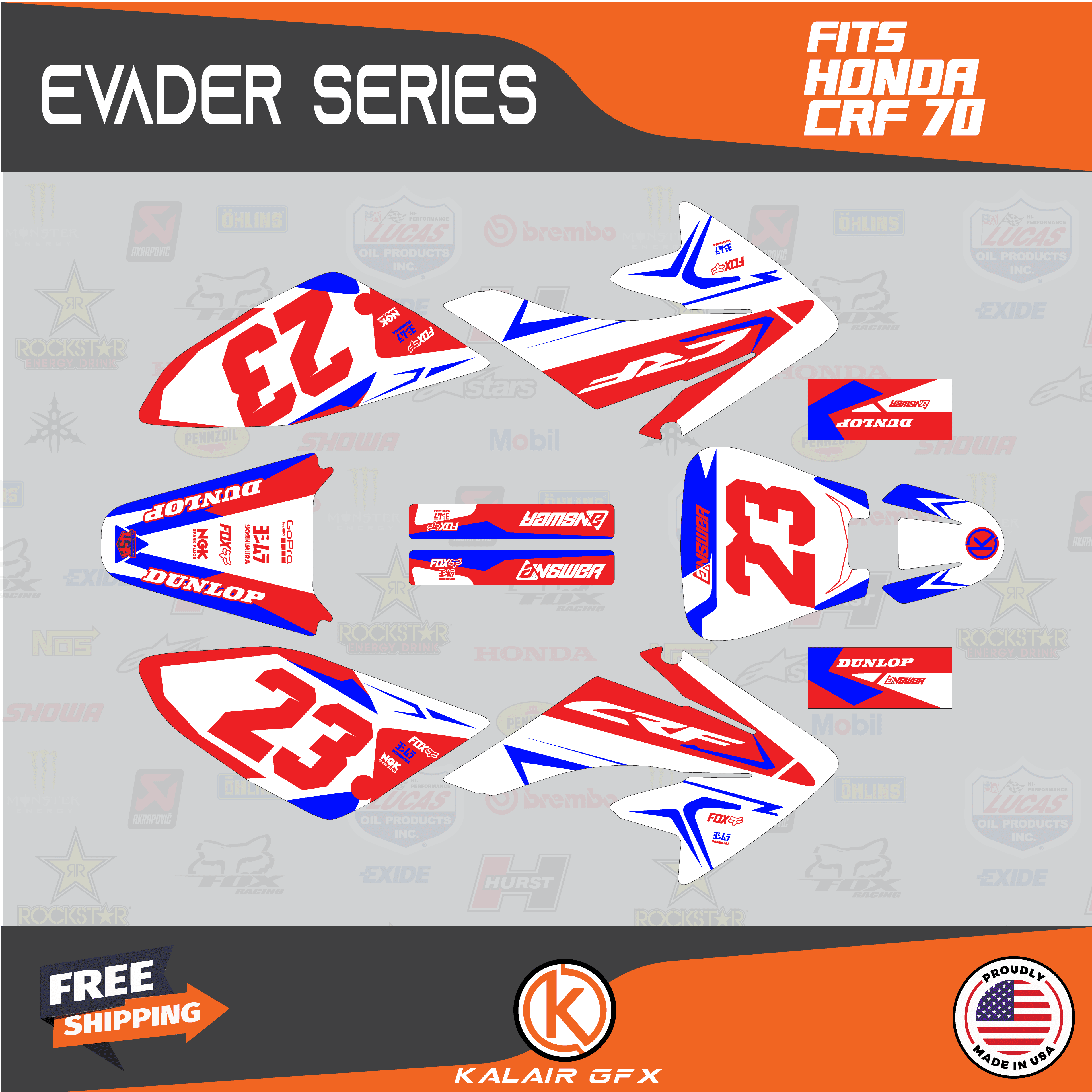 Kalair GFX Graphics Kit for Honda CRF70 (2004-2023) Evader Series ...