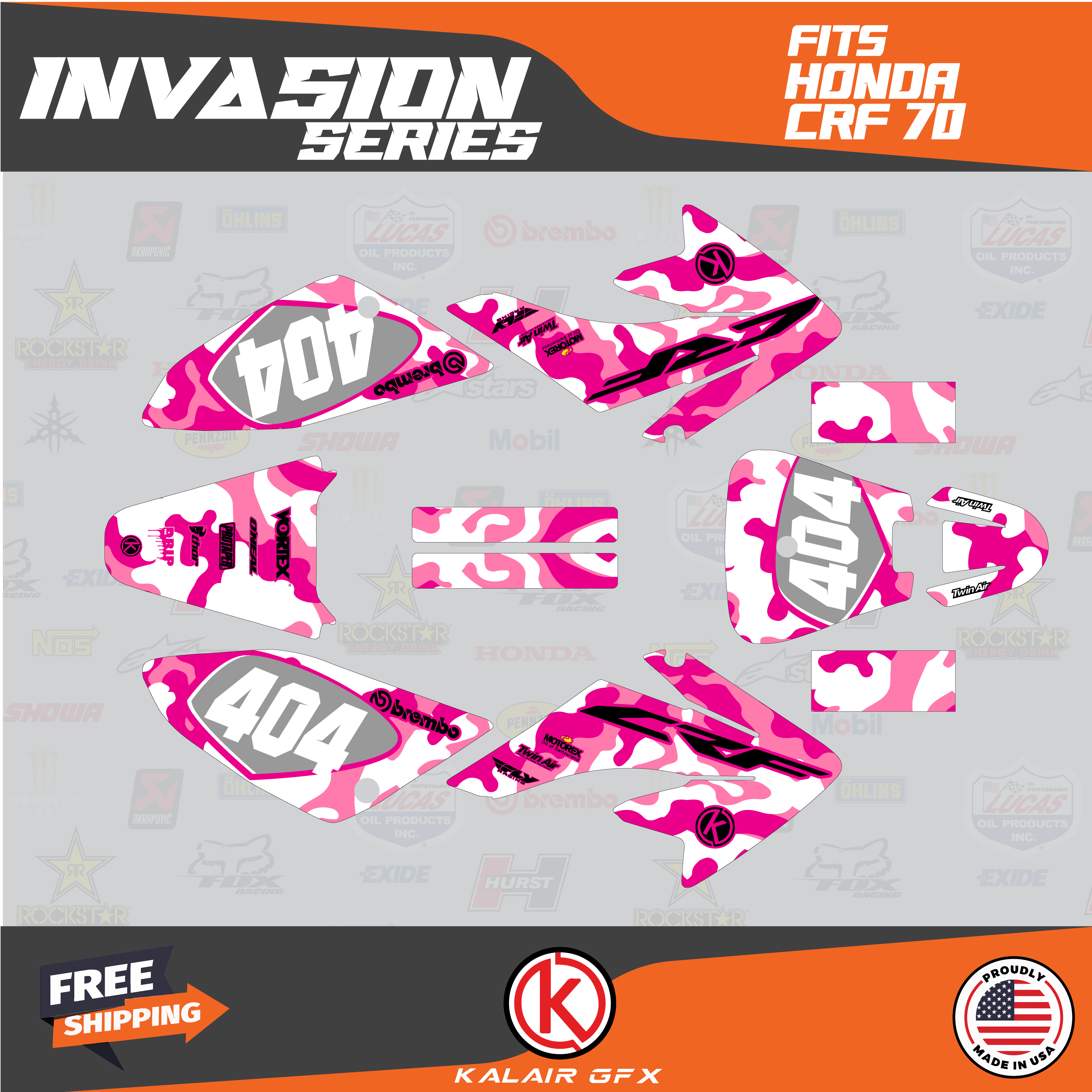 Kalair GFX Graphics Kit for Honda CRF70 (2004-2023) Invasion Series ...