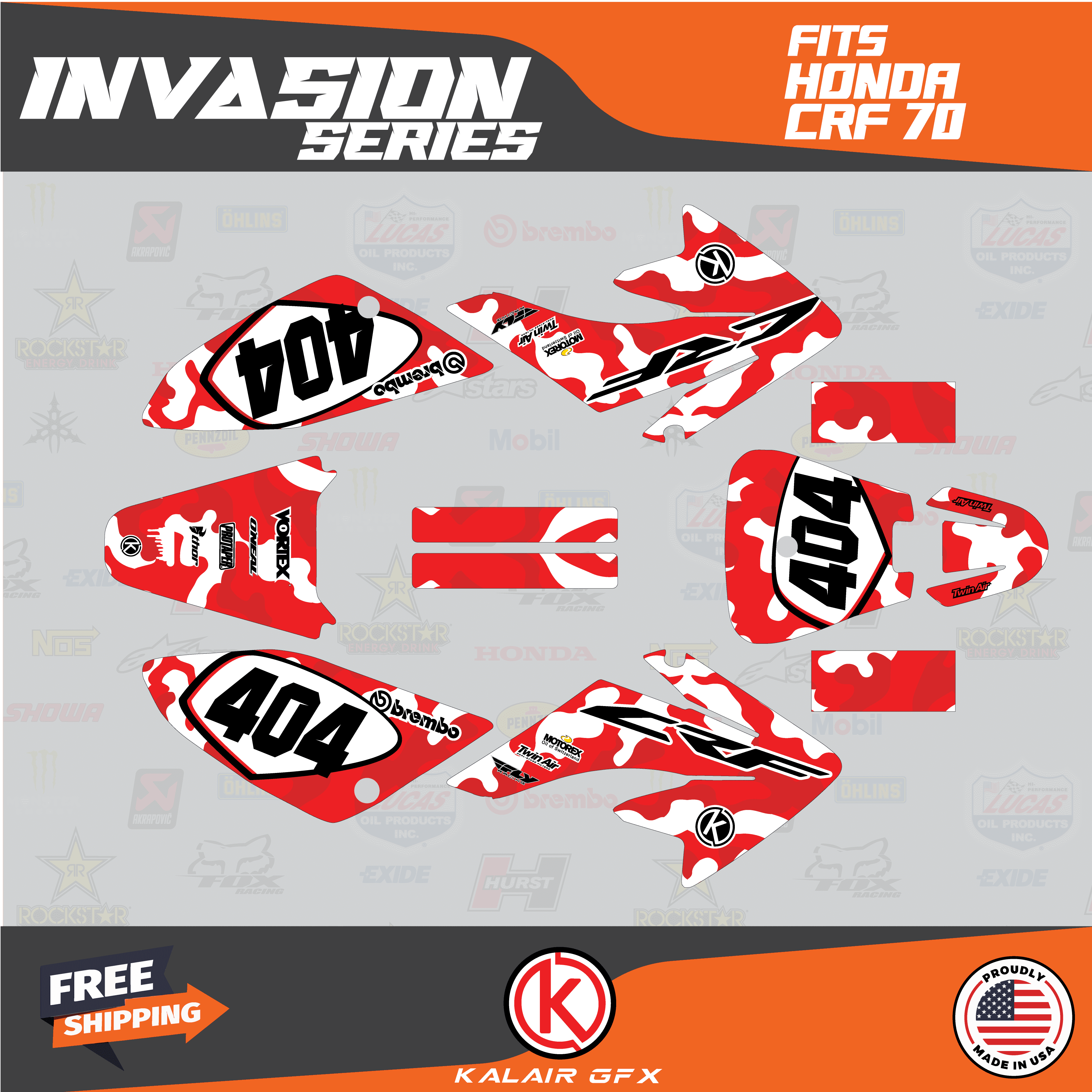 Kalair GFX Graphics Kit for Honda CRF70 (2004-2023) Invasion Series ...