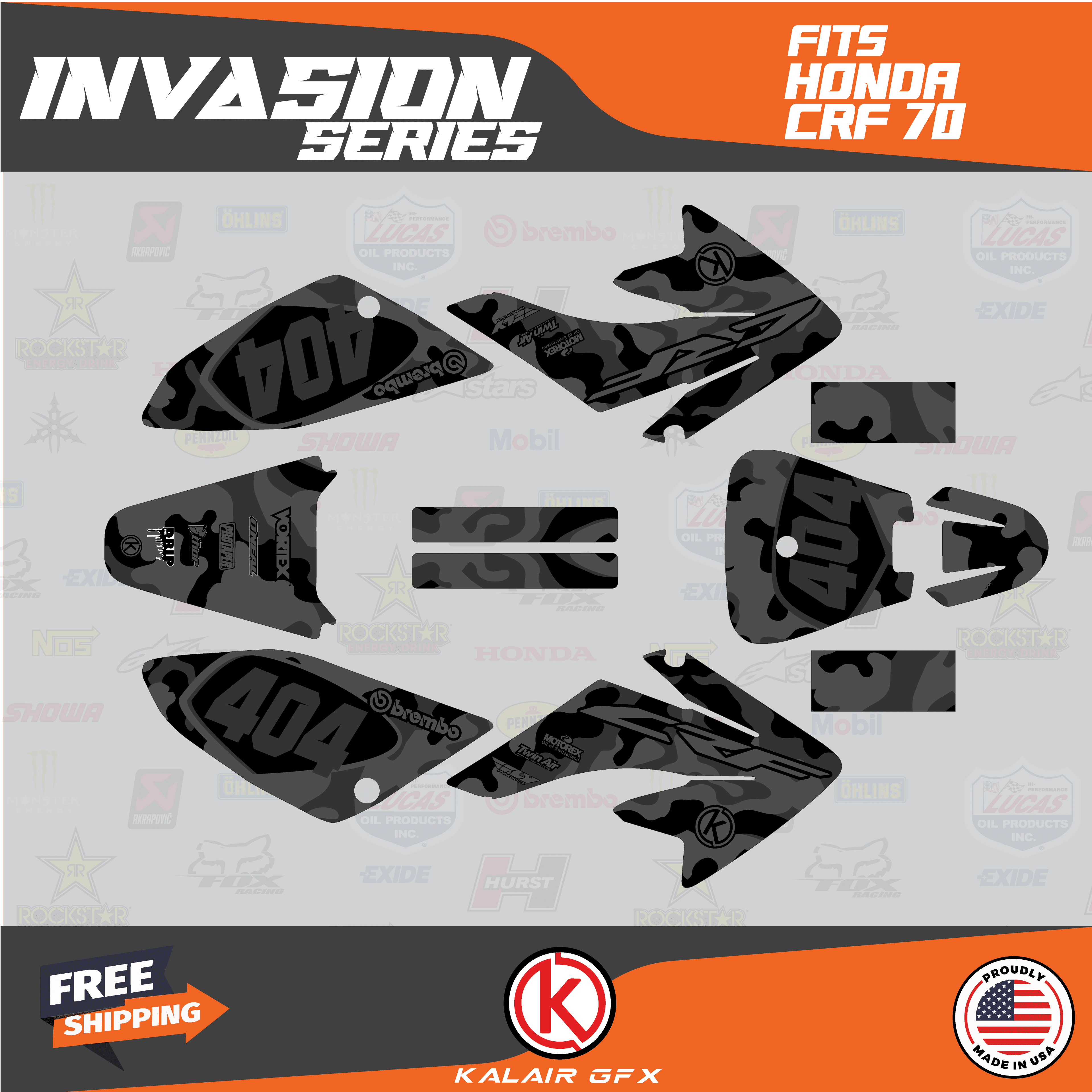 Kalair GFX Graphics Kit for Honda CRF70 (2004-2023) Invasion Series ...