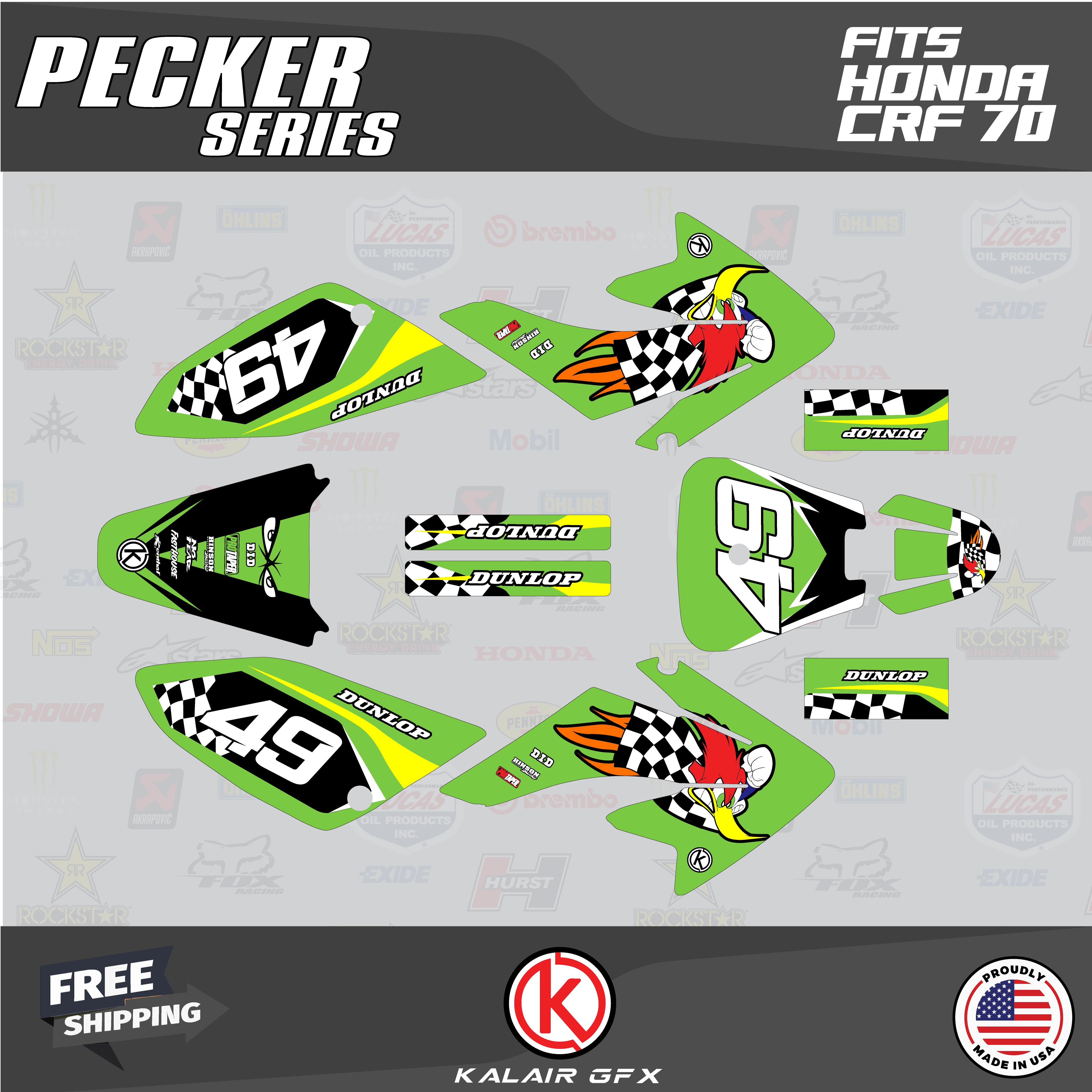 Kalair GFX Graphics Kit for Honda CRF70 (2004-2023) Pecker Series ...