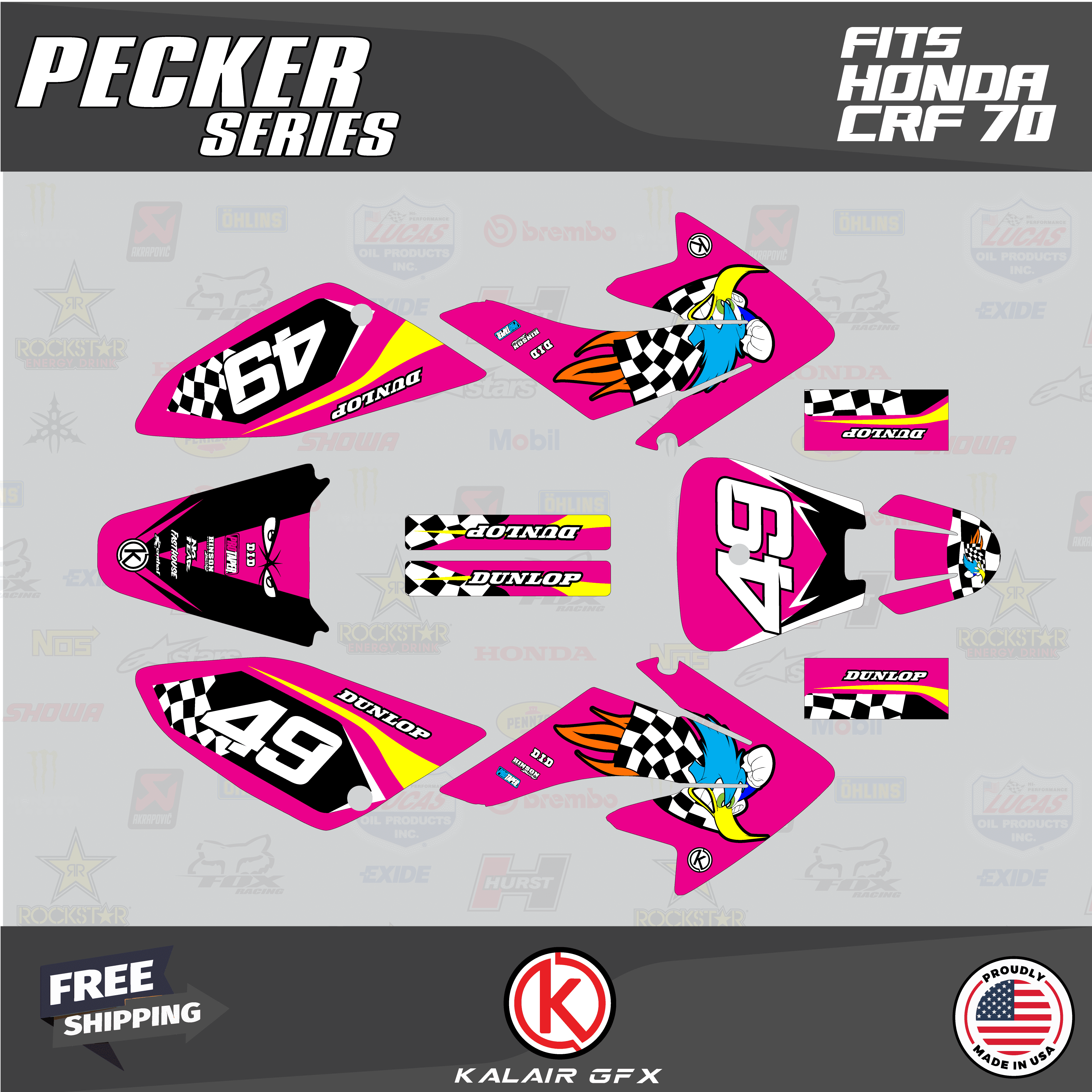 Kalair GFX Graphics Kit for Honda CRF70 (2004-2023) Pecker Series ...