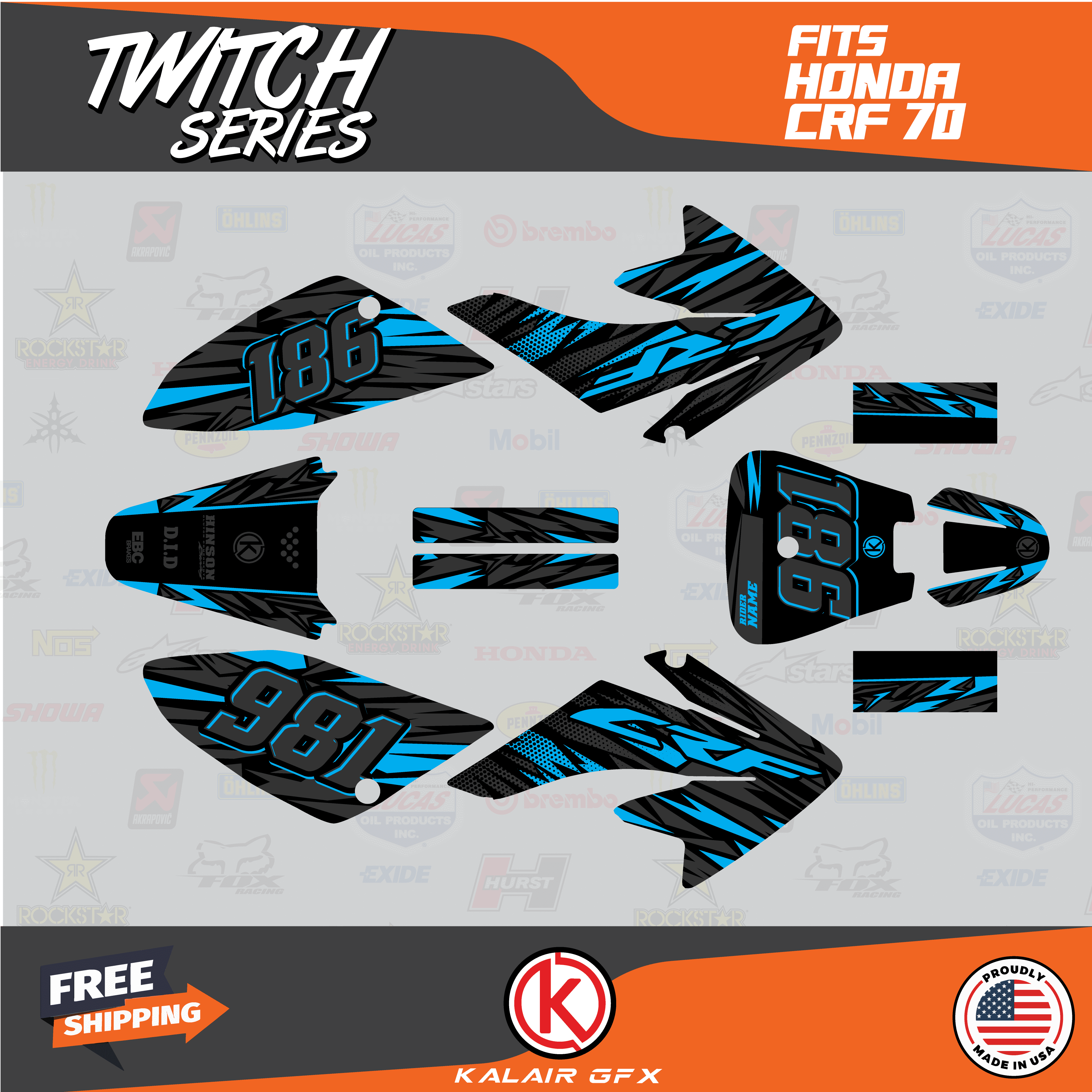 Kalair GFX Graphics Kit for Honda CRF70 (2004-2023) Twitch Series ...