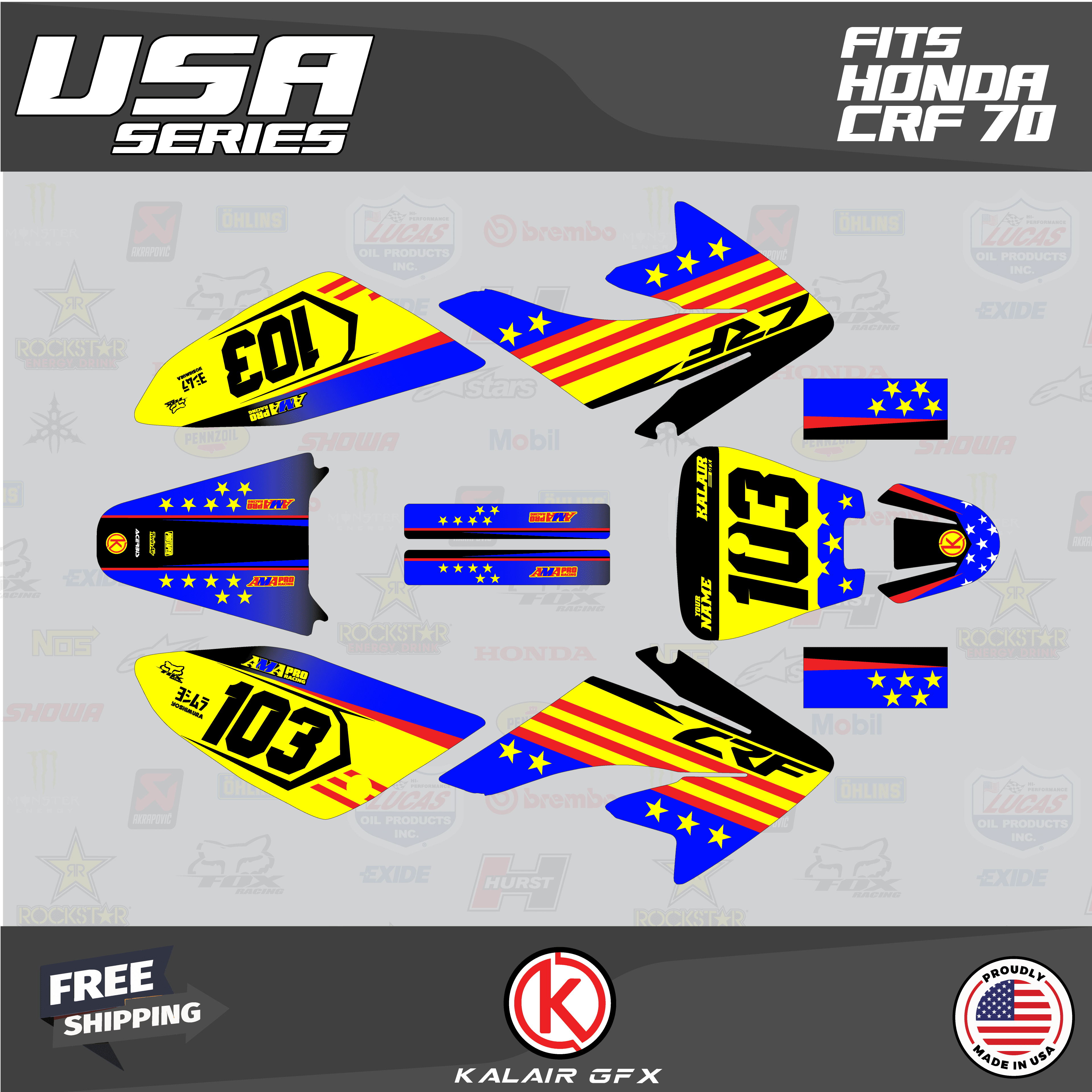 Kalair GFX Graphics Kit for Honda CRF70 (2004-2023) Usa Series ...