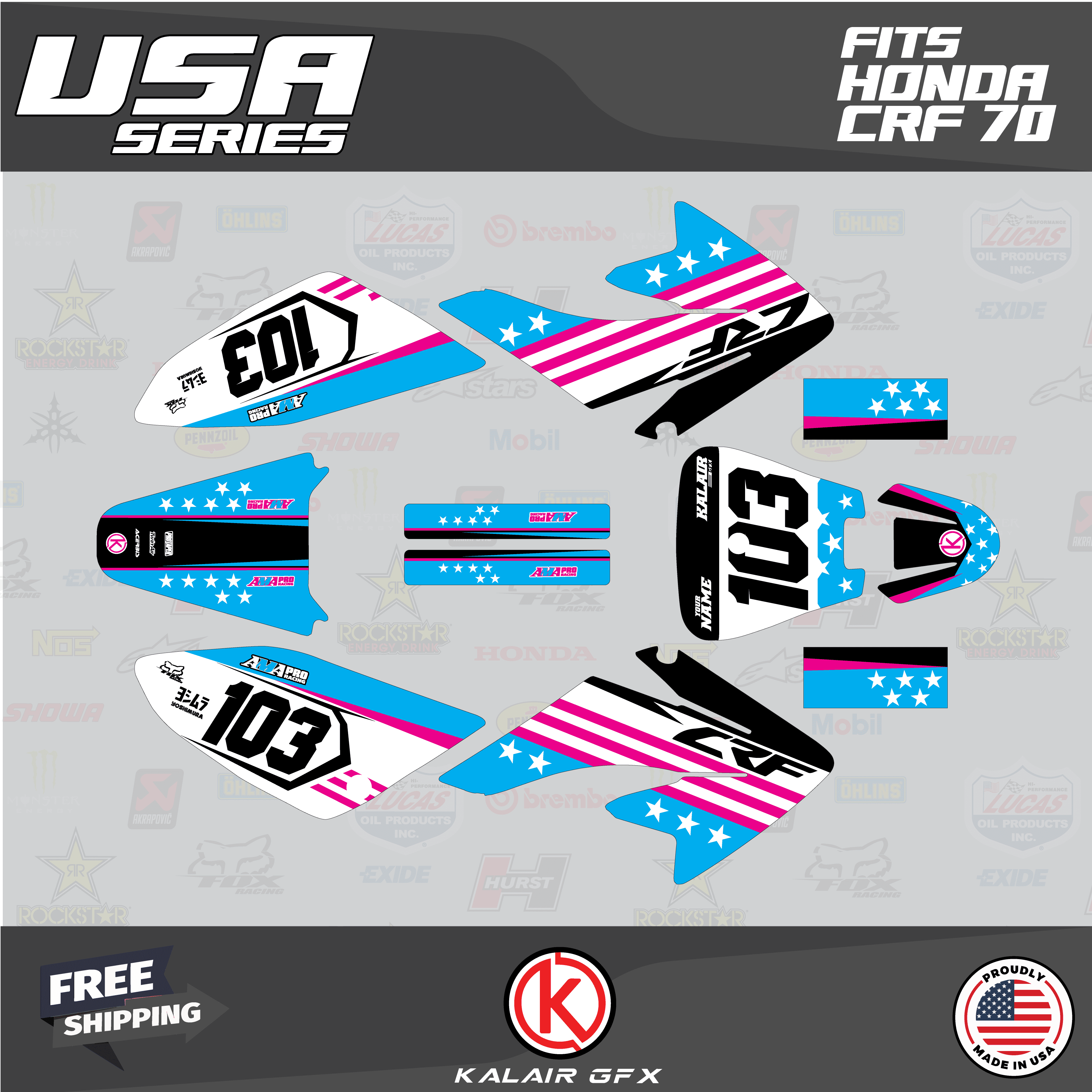 Kalair GFX Graphics Kit for Honda CRF70 (2004-2023) Usa Series ...