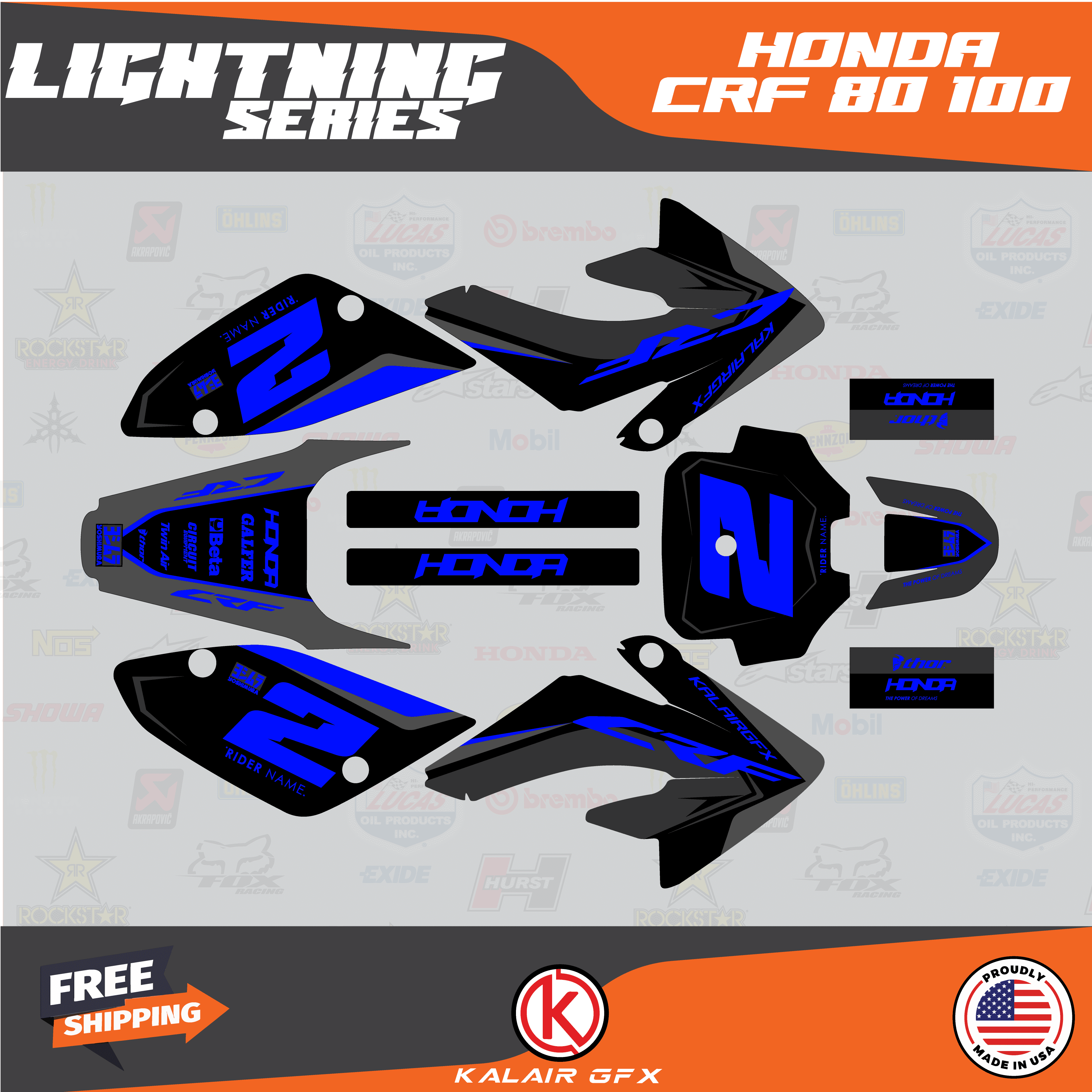 Kalair GFX Graphics Kit for Honda CRF80 (2004-2010) Lightning Series ...