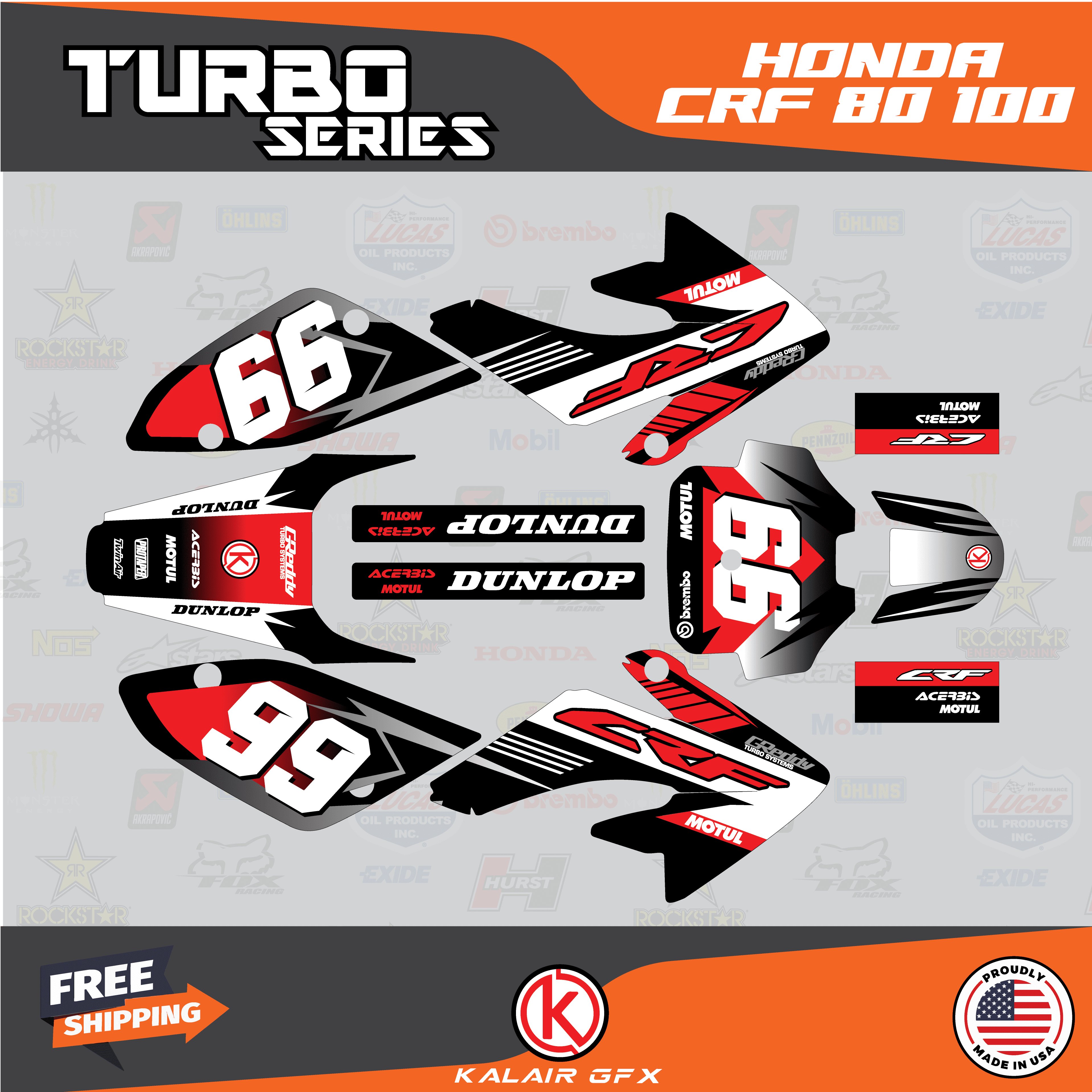Kalair GFX Graphics Kit for Honda CRF80 (2004-2010) Turbo Series ...