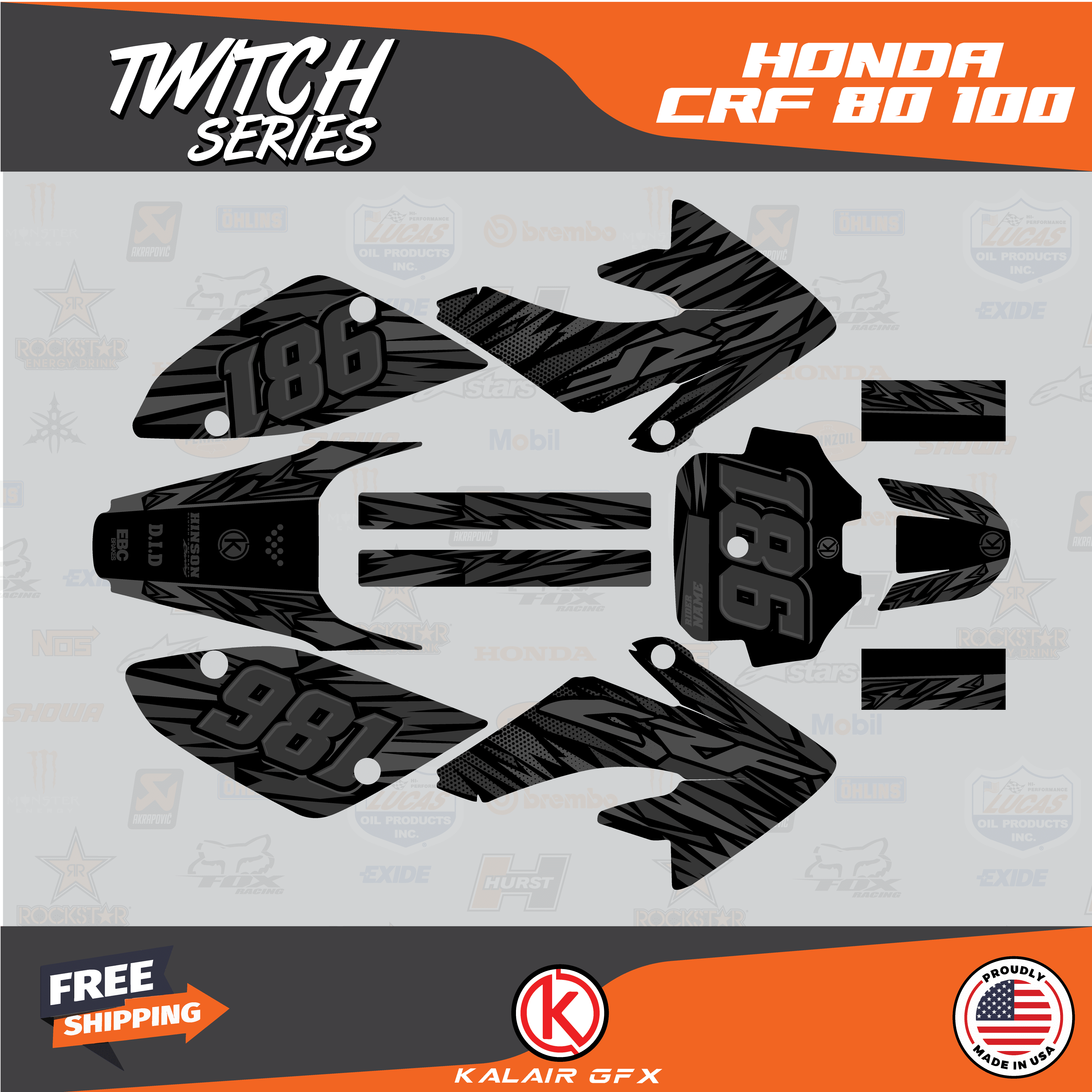 Kalair GFX Graphics Kit for Honda CRF80 (2004-2010) Twitch Series ...
