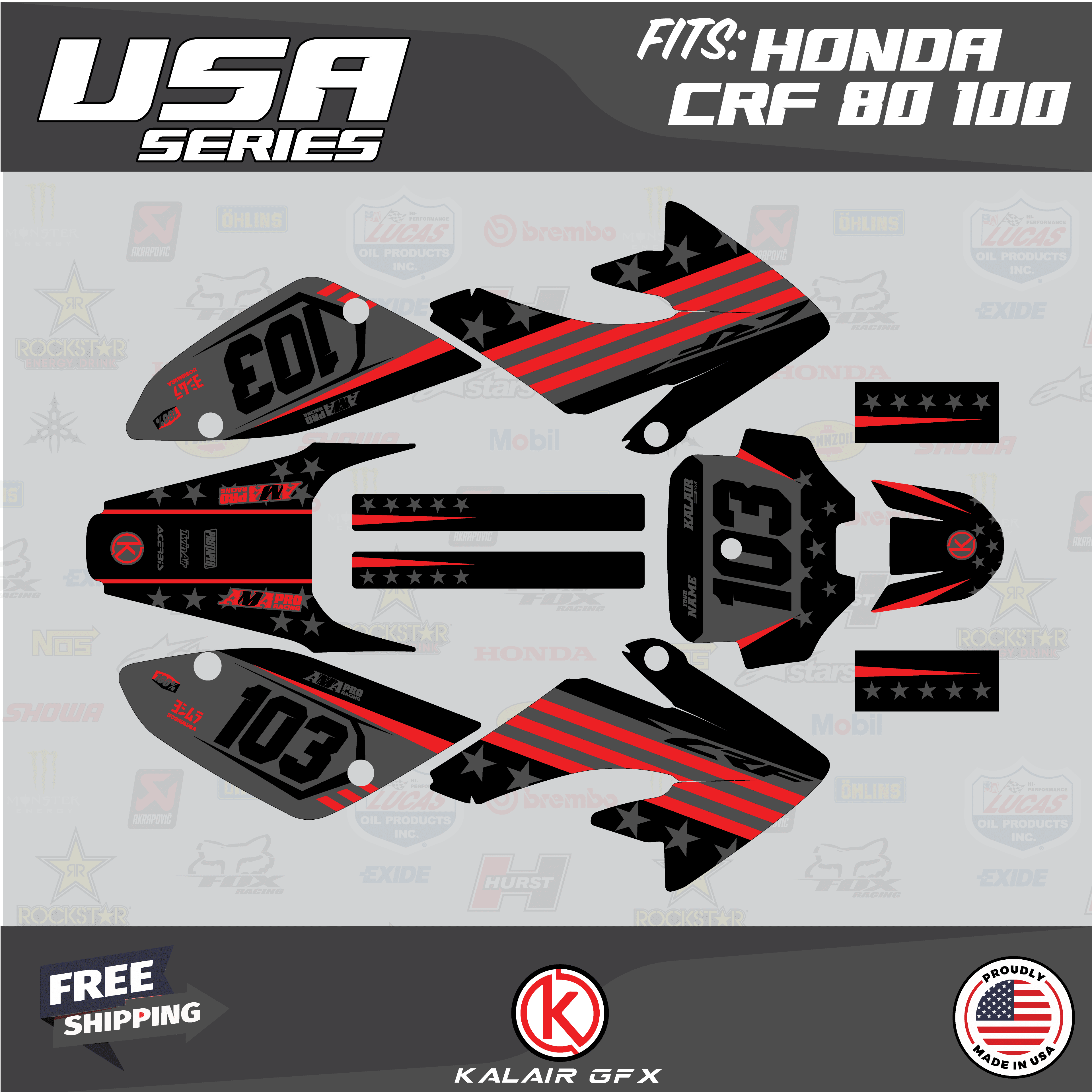 Kalair GFX Graphics Kit for Honda CRF80 (2004-2010) Usa Series ...
