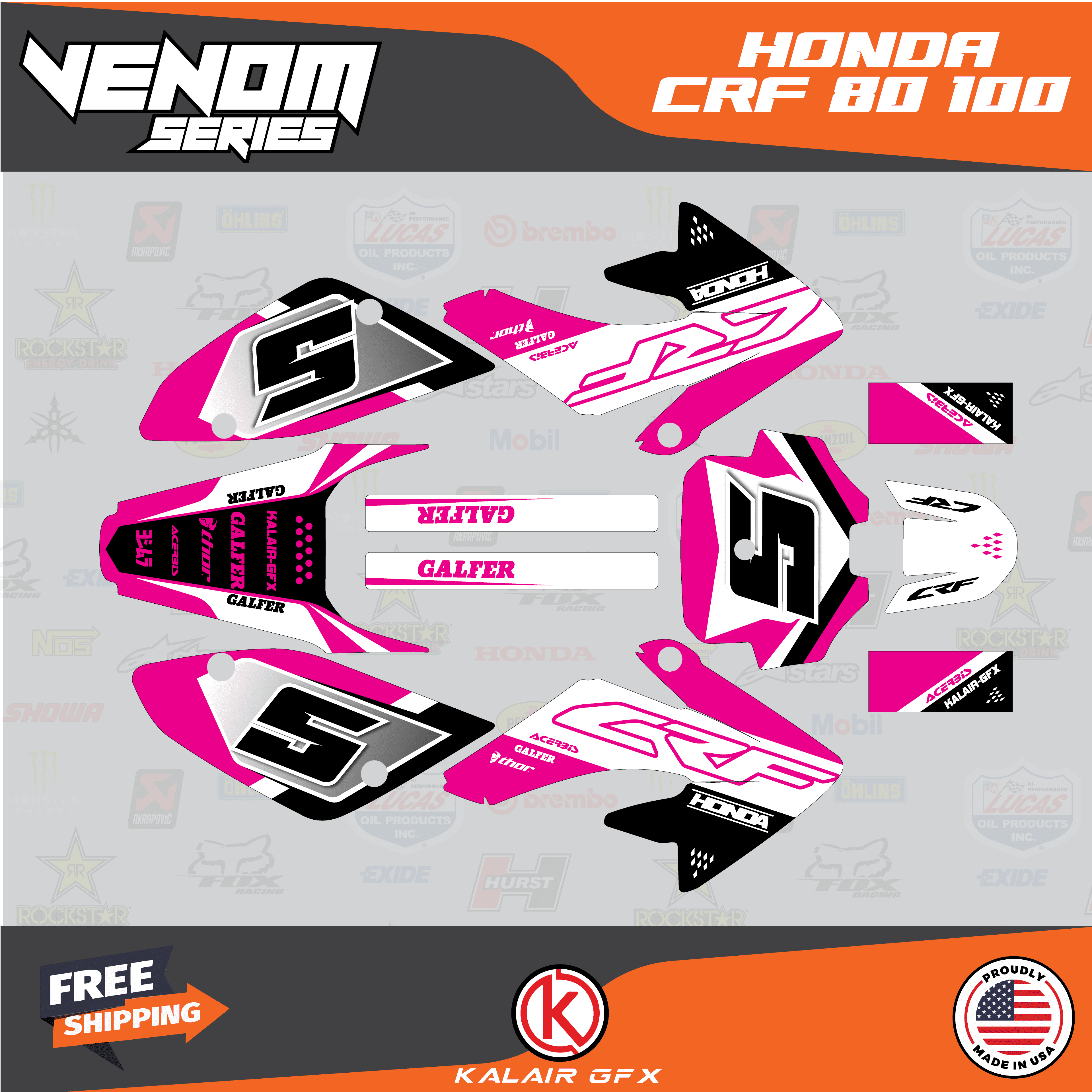 Kalair GFX Graphics Kit for Honda CRF80 (2004-2010) Venom Series ...