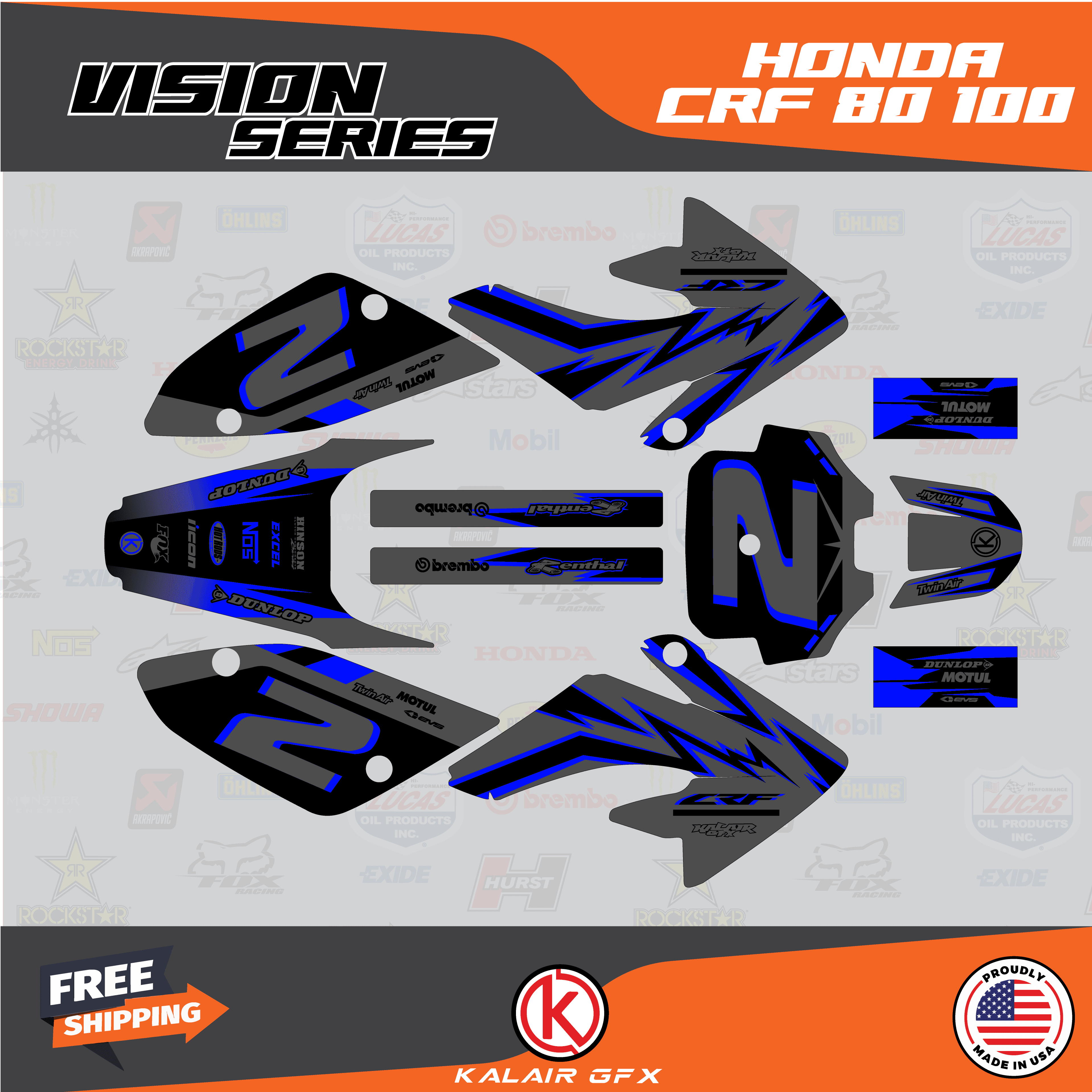 Kalair GFX Graphics Kit for Honda CRF80 (2004-2010) Vision Series ...