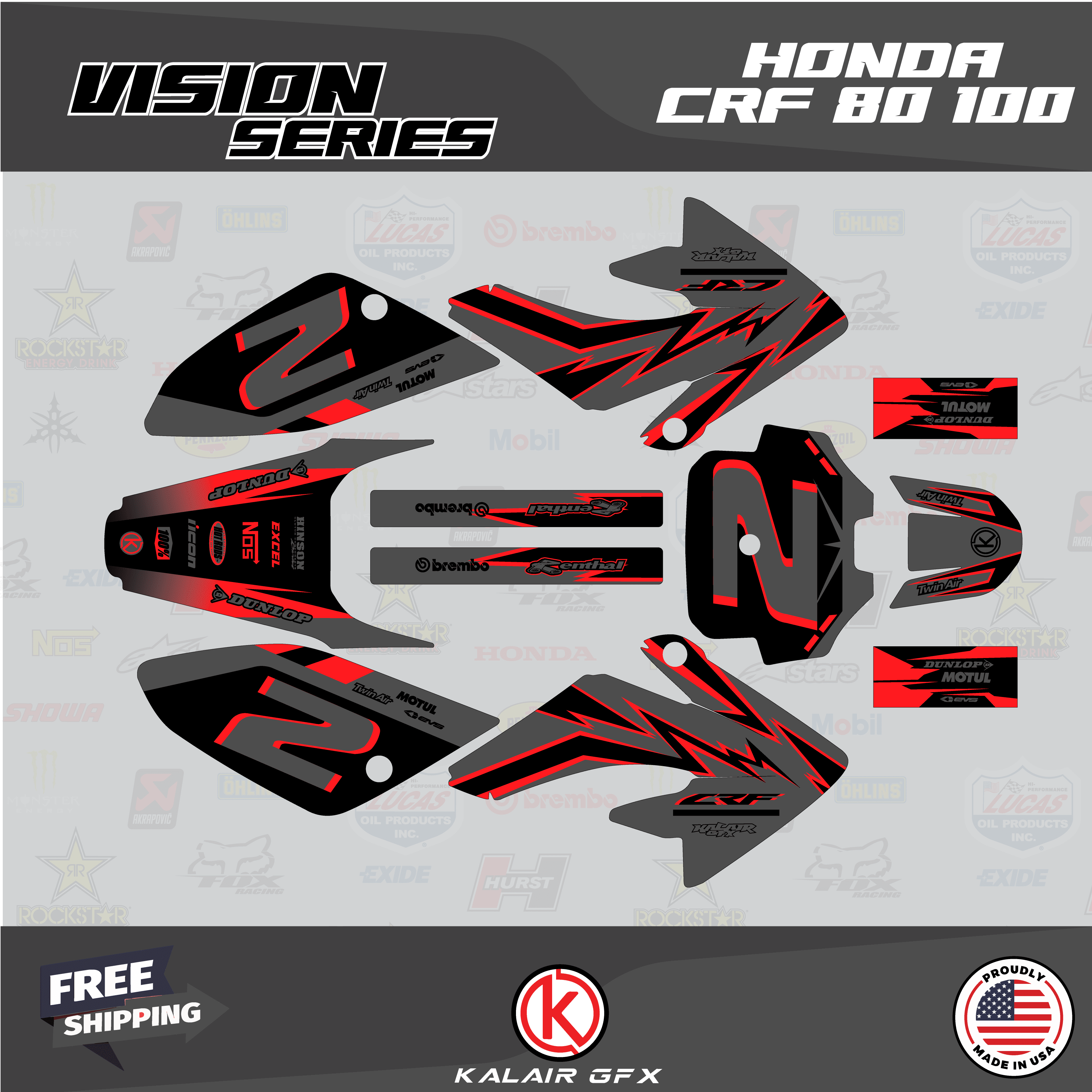 Kalair GFX Graphics Kit for Honda CRF80 (2004-2010) Vision Series ...