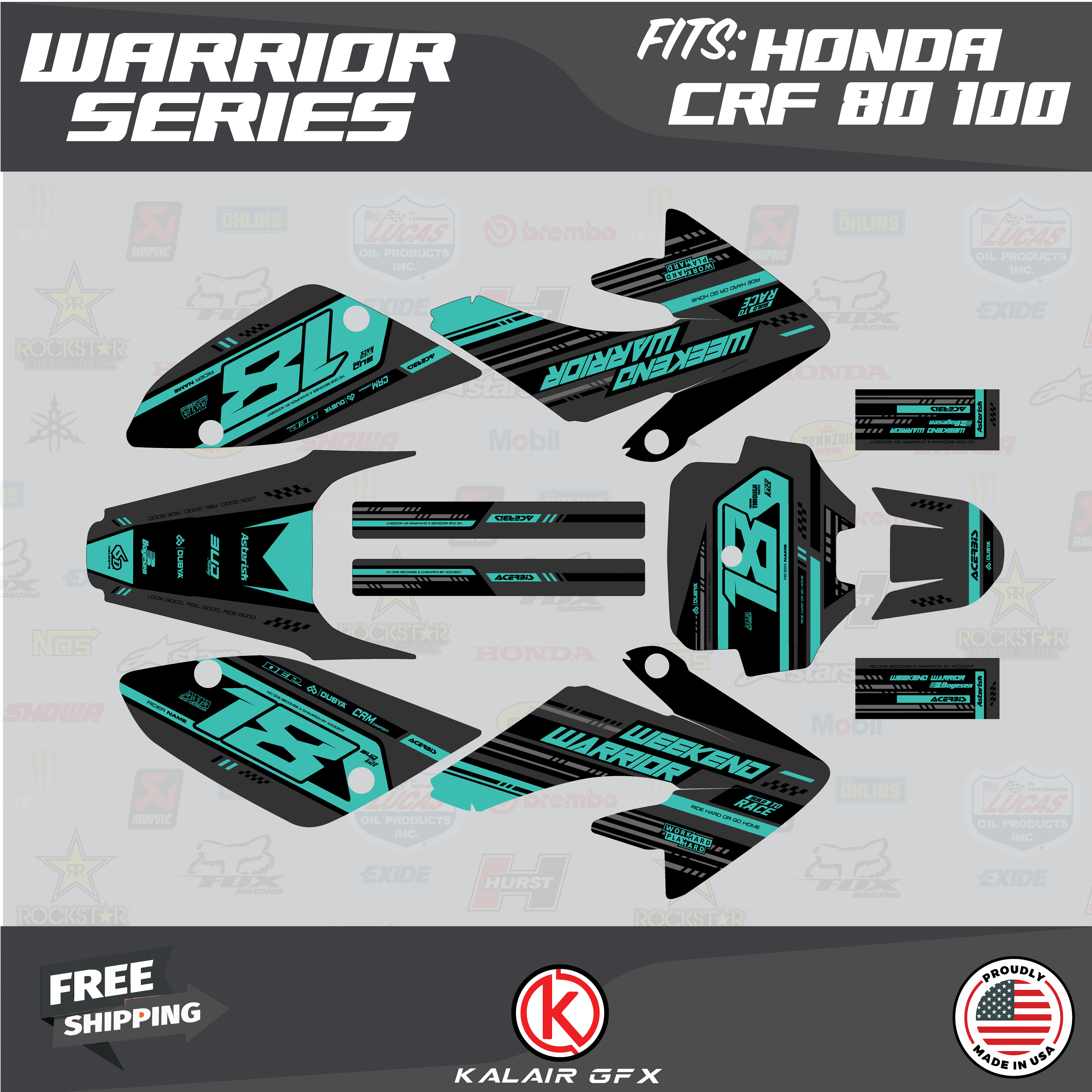 Kalair GFX Graphics Kit for Honda CRF80 (2004-2010) Warrior Series ...