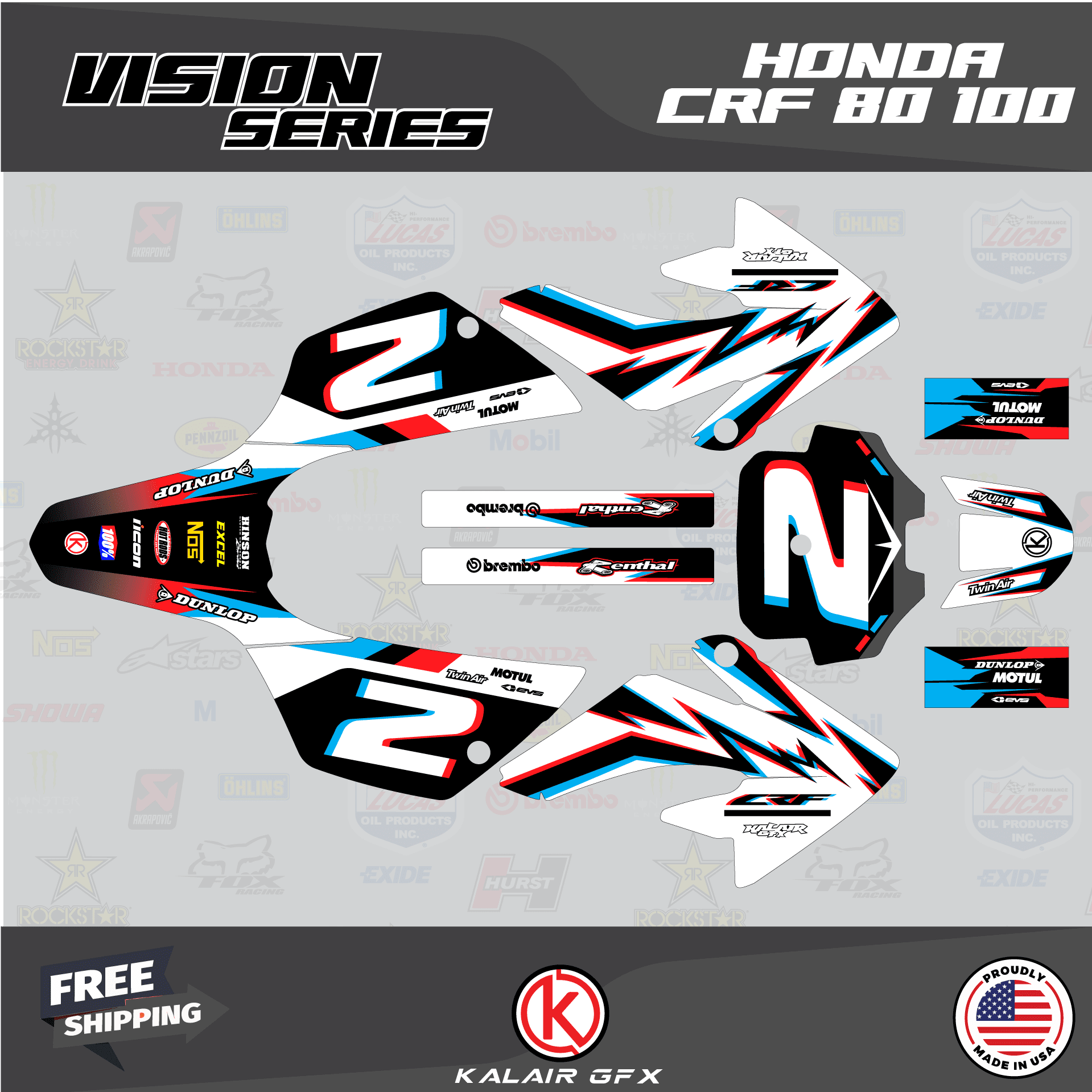 Kalair GFX Graphics Kit for Honda CRF80 (2011-2016) Vision Series ...