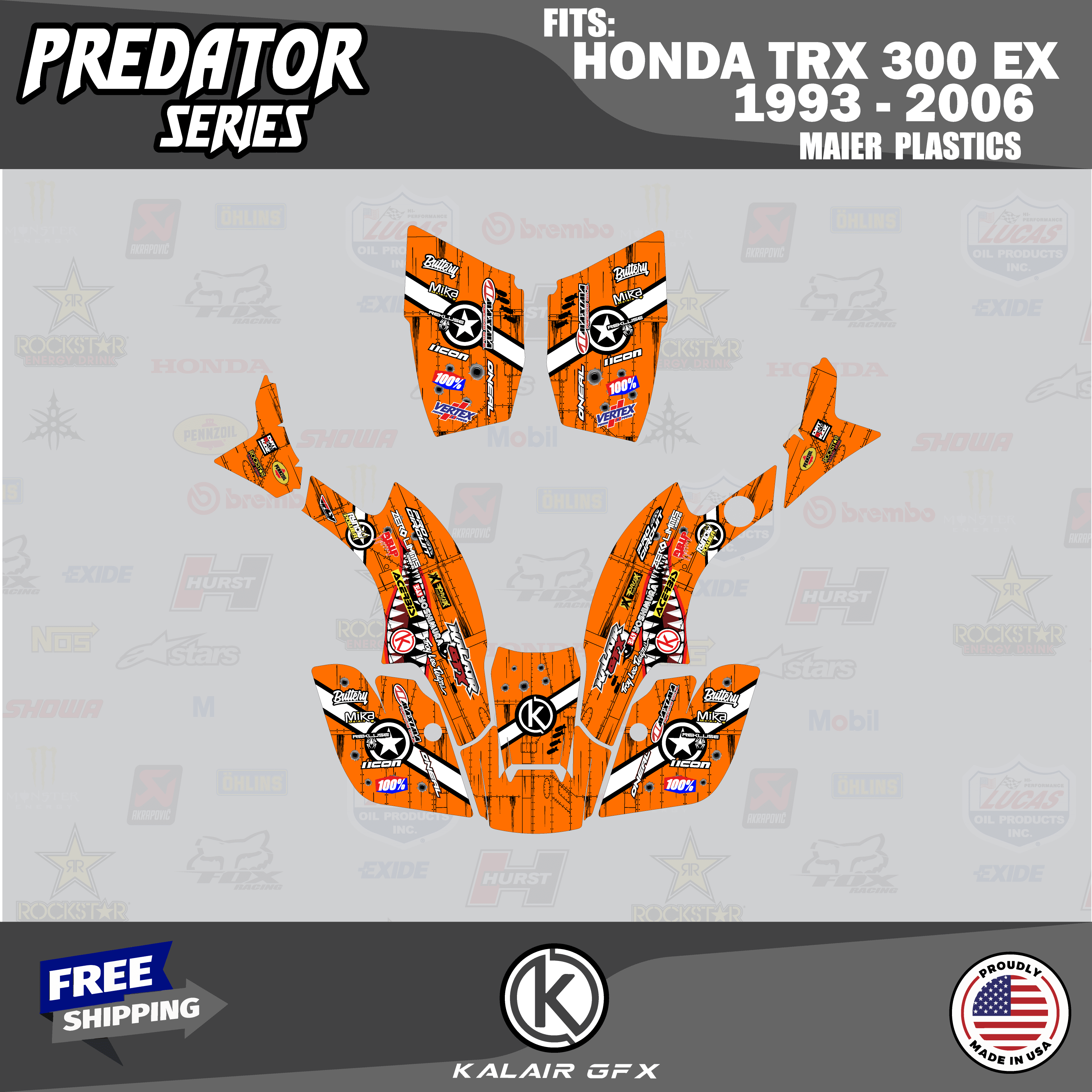 Kalair GFX Graphics Kit for Honda TRX 300EX MAIER PLASTICS (1993-2006 ...