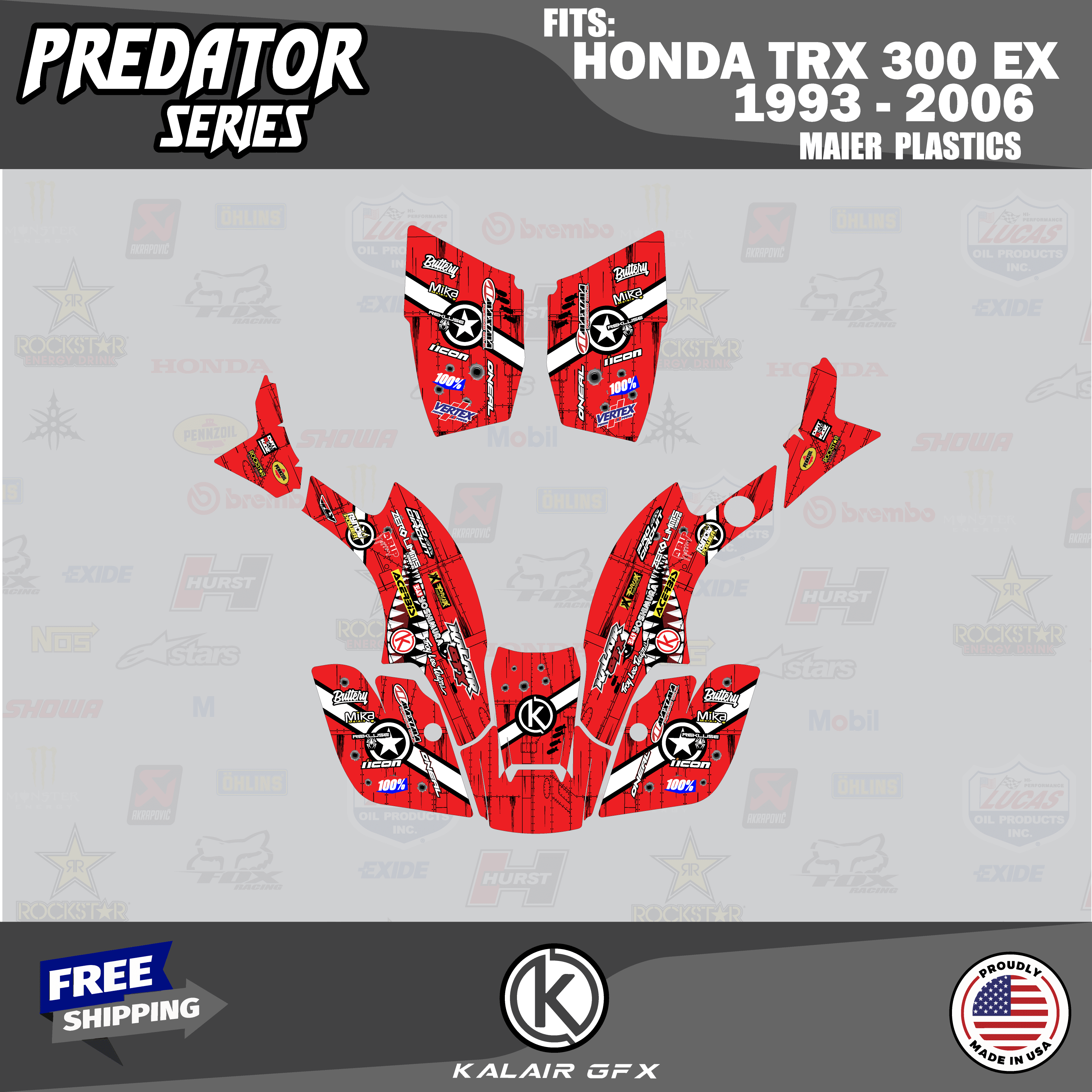 Kalair GFX Graphics Kit for Honda TRX 300EX MAIER PLASTICS (1993-2006 ...